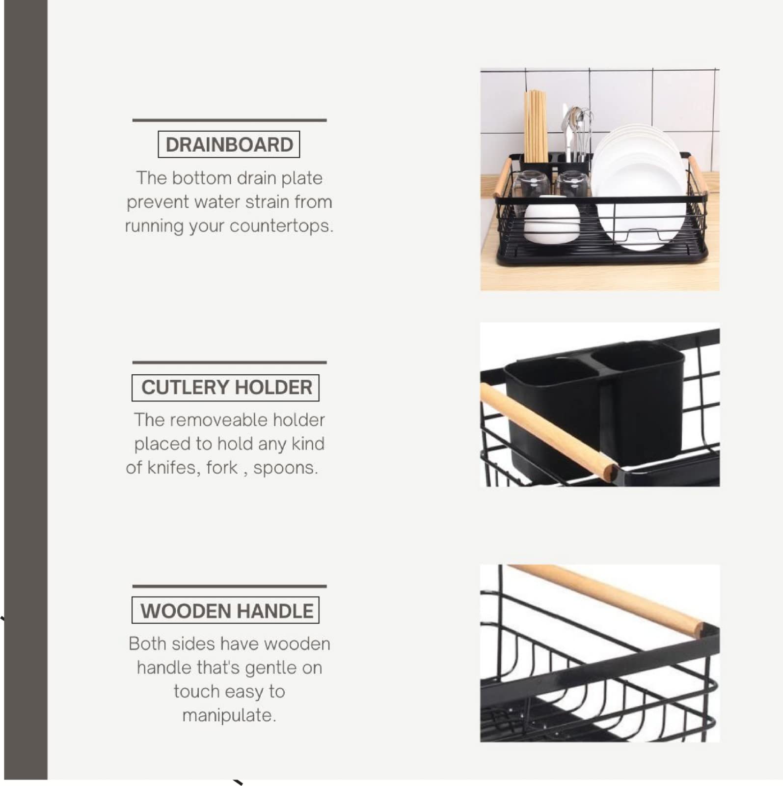 Metallic Dish Drying Rack for Kitchen Counter with a rotatable Water Outlet- Anti-Rust Kitchen Organizer for Kitchen Utensils Storage- Dish Drying Rack and Removable Cutlery Holder-Dish Rack with Tray