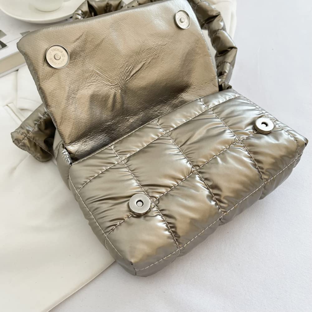 WHITELOTOUS Cotton Padded Crossbody Bag Puffer Shoulder Bag Puffy Down Handbag Ladies Casual Buckle Flap Winter Soft Solid Color Bag