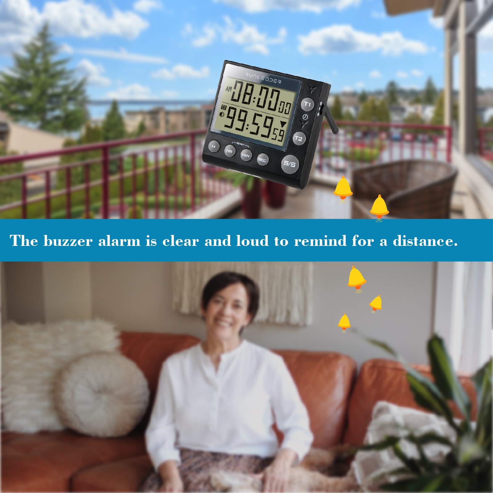Runleader Kitchen Timer, Bakery Timer, Digital Display Cooking Timer Count Down/Count Up Timer with Magnetic Back,Independent Button,Aloud Alarm,for Cooking Learning Sport Office(Not Included battery)