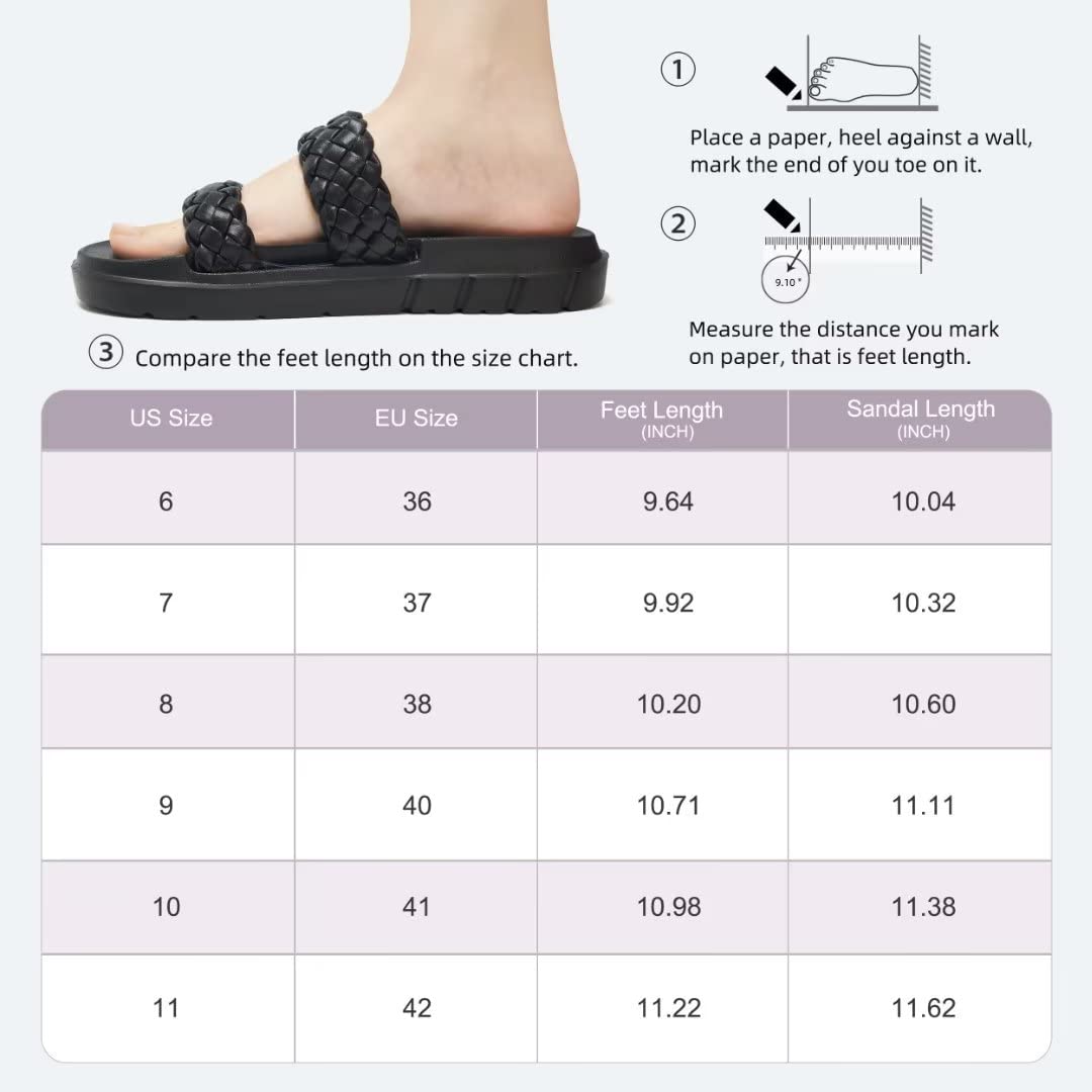 MEGNYA Soft Walking Thickening Sandals for Cushion, Womens Open Toe Ankle Strap Slides, Lightweight Platform Sandals for Poolside, Relaxed fit Black Size 8