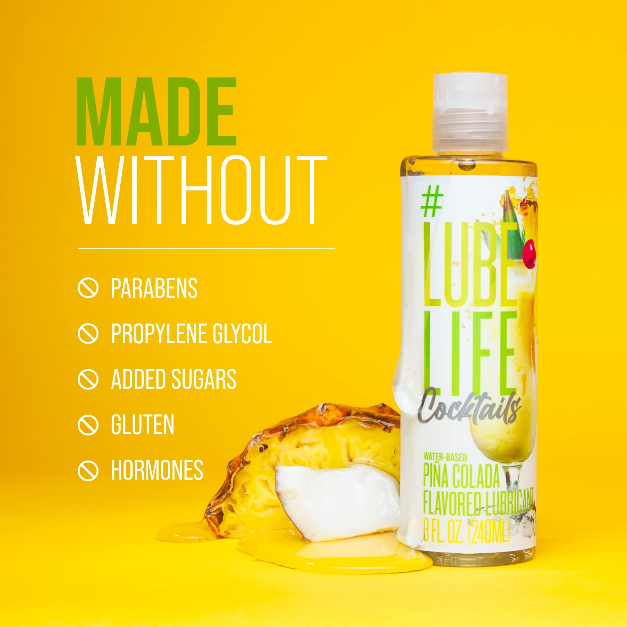 Lube Life Water-Based Piña Colada Flavored Lubricant, Personal Lube for Men, Women and Couples, Made without Added Sugar, 8 Fl Oz