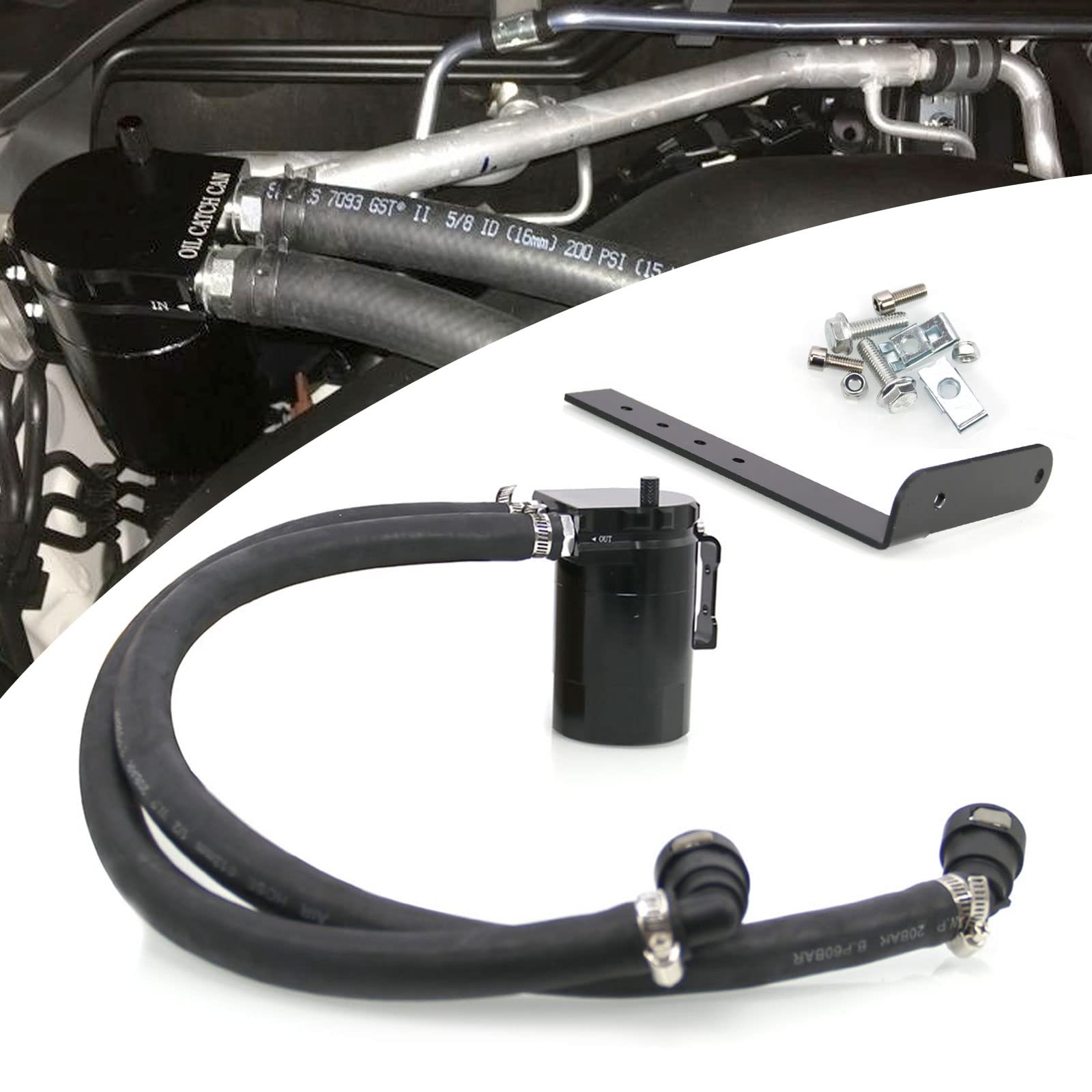 Ryanstar Oil Catch Can Kit Oil Separator Reservoir Tank Baffled Compatible with Ford F150 2.7EB 3.5EB 5.0L Passenger Side 2011-2021,Raptor 3.5L Ecoboost 2017-2021, Expedition 3.5L EcoBoost 2018-2021
