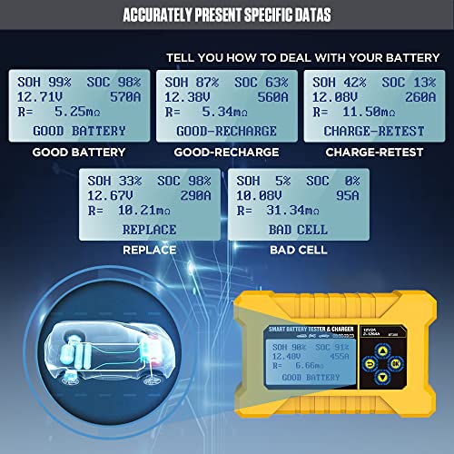 MR CARTOOL Automotive Battery Testers & Car Battery Charger, Car Cranking and Charging System Test Scan Tool Smart Digital Battery Analyzer for 12V Vehicles(AUTOOL BT380)