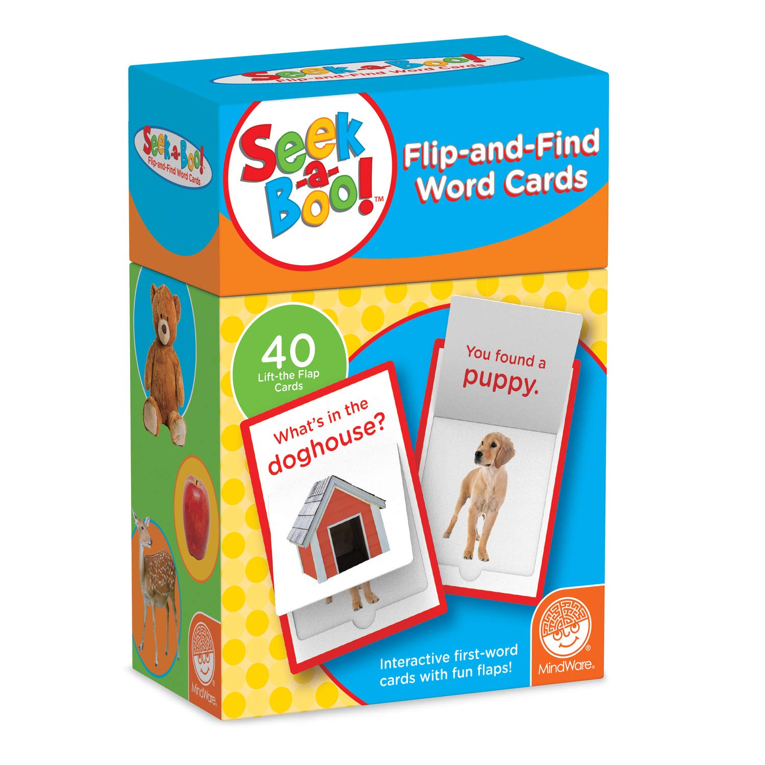 MindWare Seek-A-Boo Flip-and-Find Word Cards – Early Learning Resources for Toddlers & preschoolers – Great for Home or daycares – 40 flashcards & Parent Guide– Ages 3 Months+
