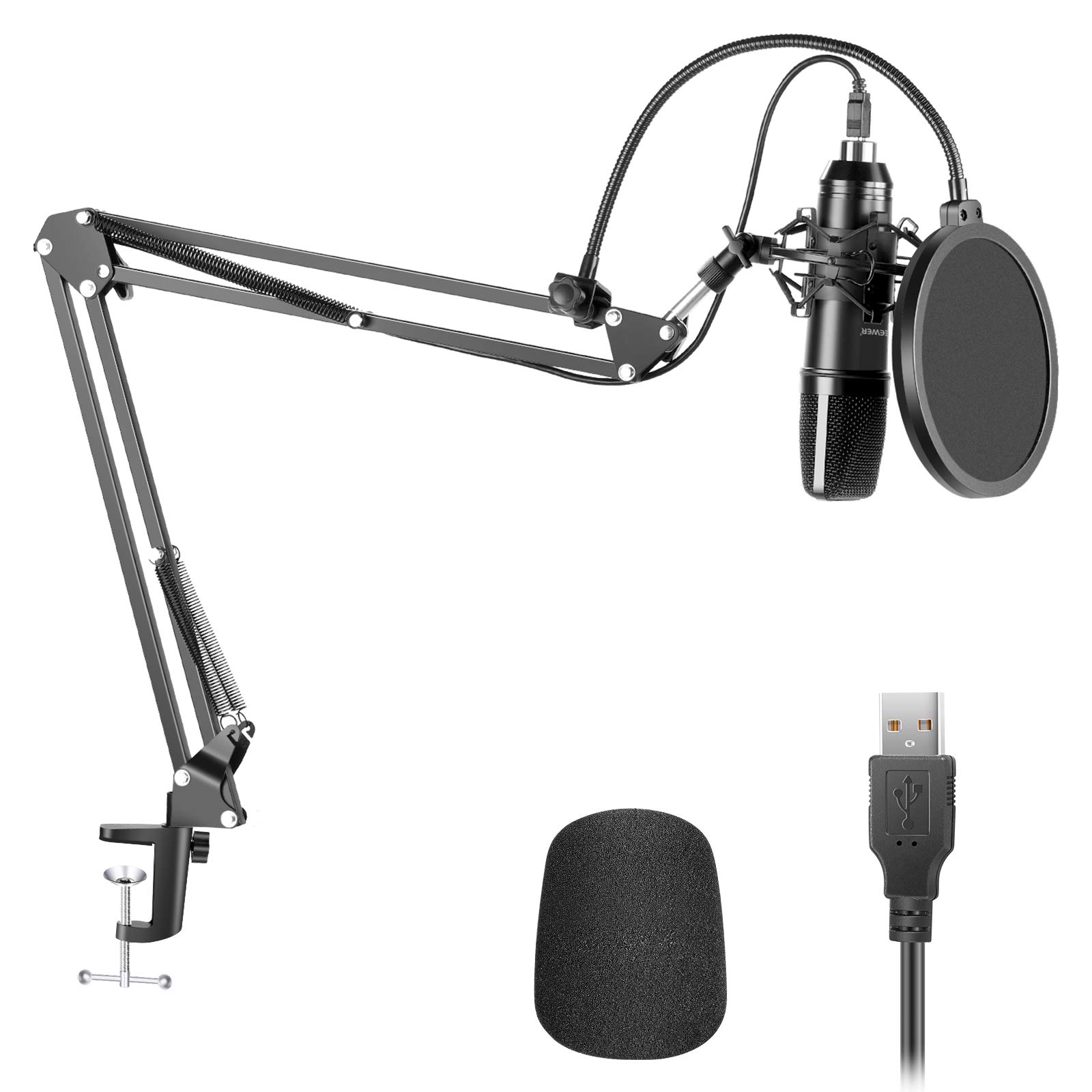Neewer USB200 Microphone Kit 192KHz/24Bit Plug&Play Cardioid Condenser Mic with Professional Sound Chipset, Arm Stand, Shock Mount, Pop Filter, Included for Tiktok/YouTube Video/Broadcasting/Gaming
