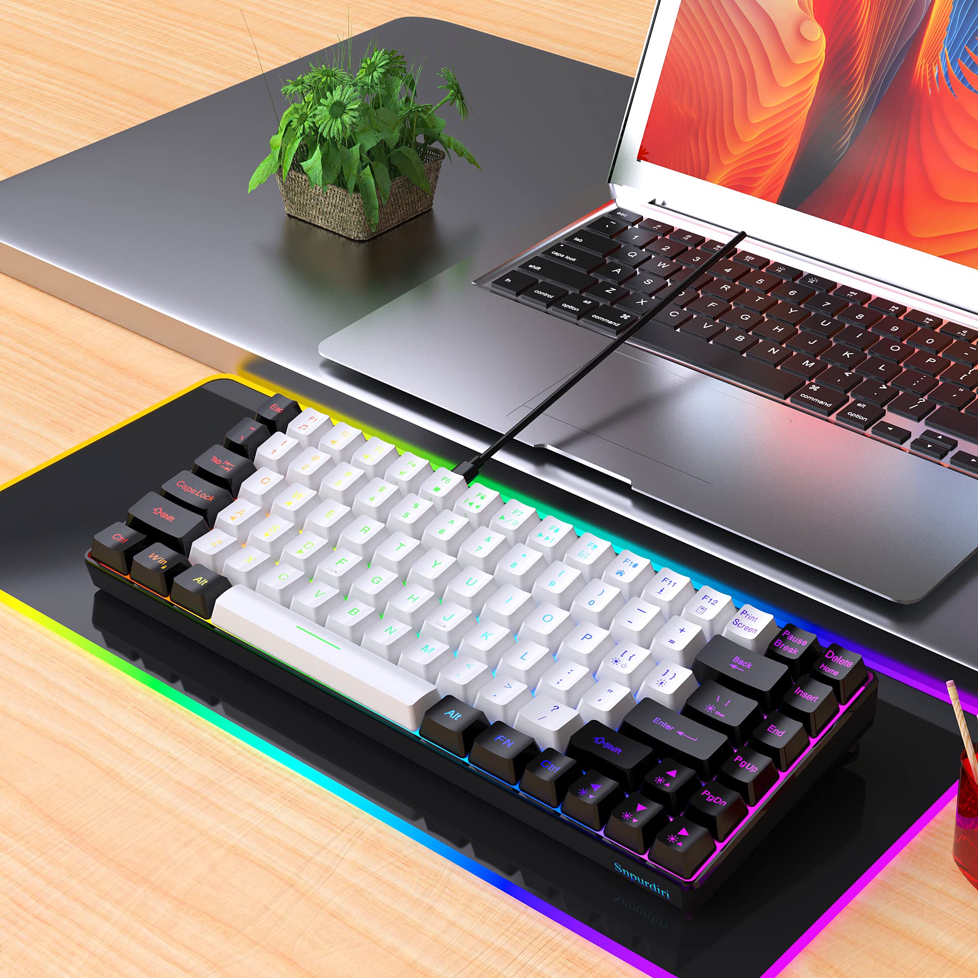 Snpurdiri Wired Gaming Keyboard, Rainbow Backlit Mini Gaming Keyboard, Compact Ergonomic Keyboard for Windows, PC, Laptop, Gaming (84 Keys, Black)