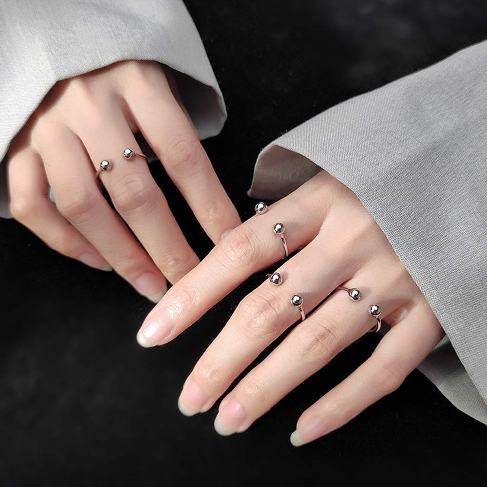 NewZenro Dainty Tiny Balls Knuckle Stacking Rings for Women S925 Sterling Silver Statement Adjustable Open Rings Minimalist White Gold Plated Polished Tail Finger Rings Hypoallergenic Jewelry Gifts