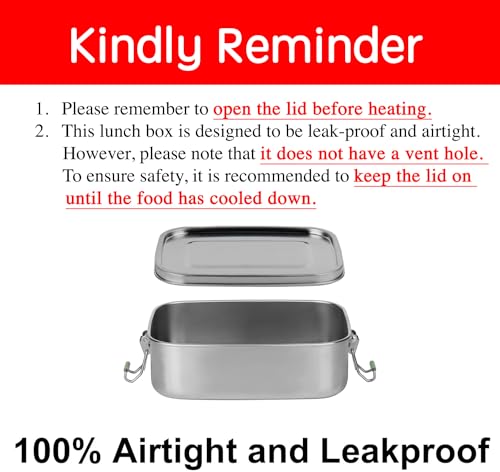 Stainless Steel Lunch Box - 800ml, Eco & Recyclable Food Container, Leakproof & Dishwasher Safe, BPA Free, On-the-Go Eating Design for Adults & Teens