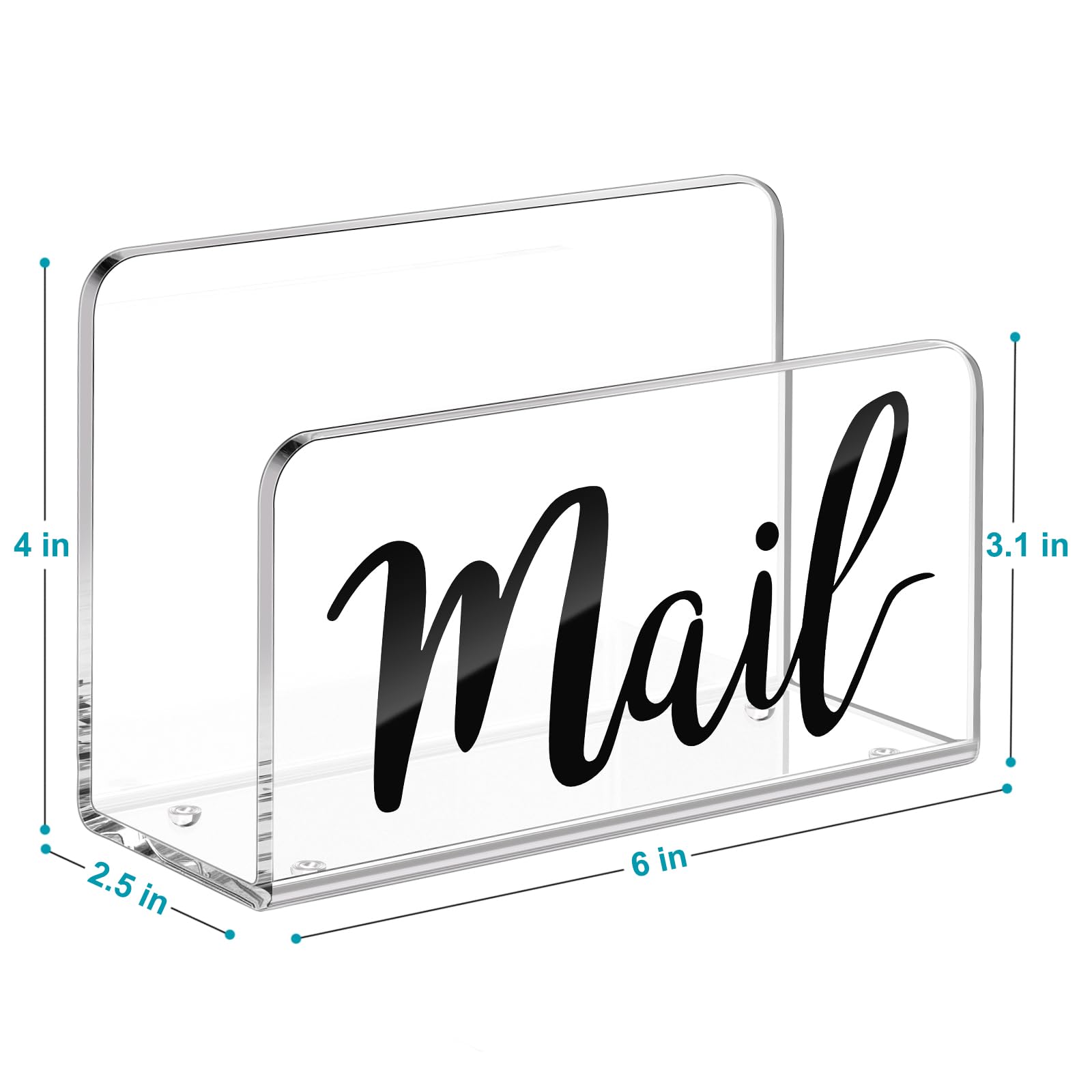 KTRIO Mail Holder Mail Organizer Countertop Acrylic Mail Sorter, Print Mail Script Letter Holder for Desk Envelope Holder Letter Organizer for Home Office School, Bill Filling Paper Document