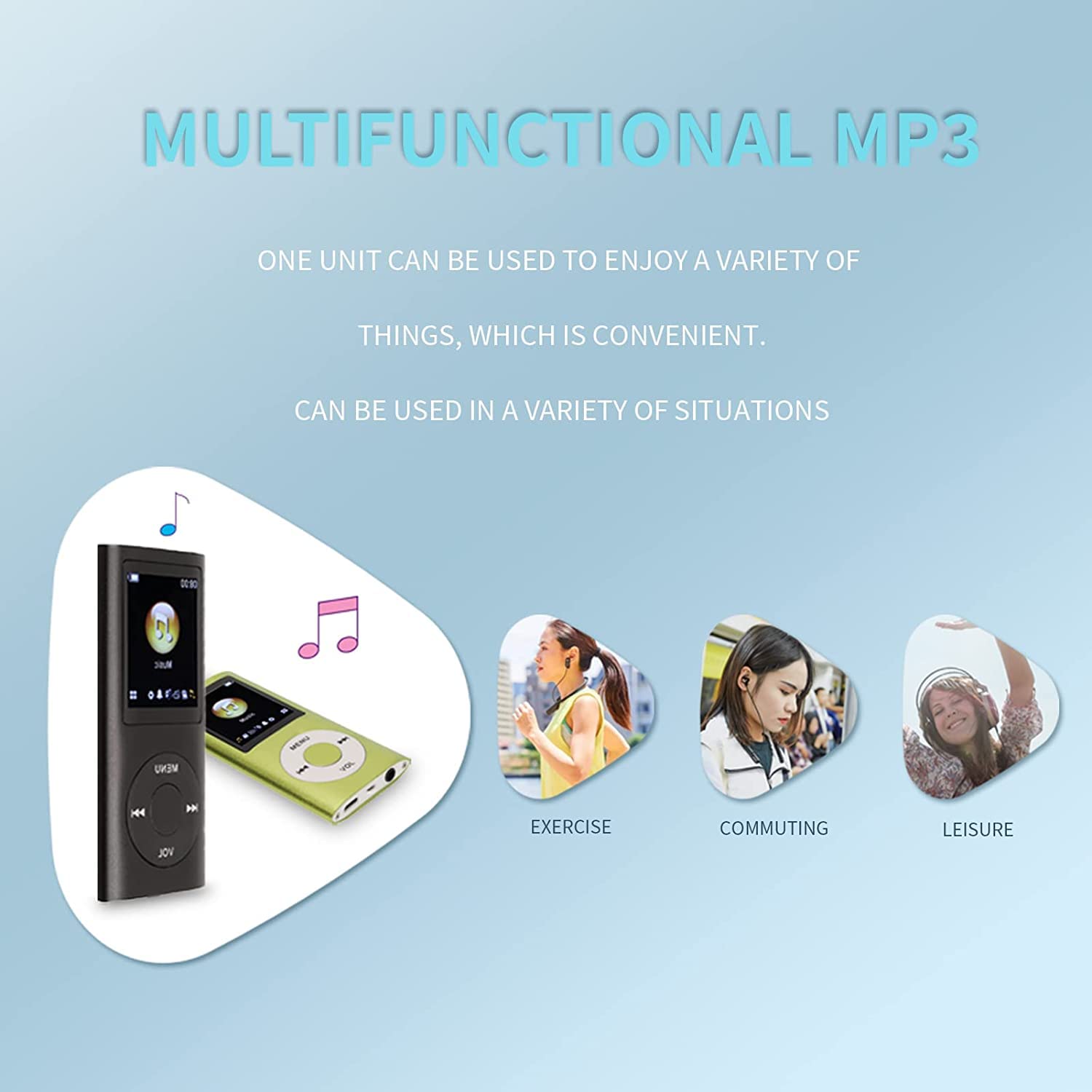 MP3 Player, Portable Lossless Sound Slim MP3 Music Player with Earphone, 1.8 Inch LCD Screen Digital Music Player, (Memory Card Not Included)(Black)