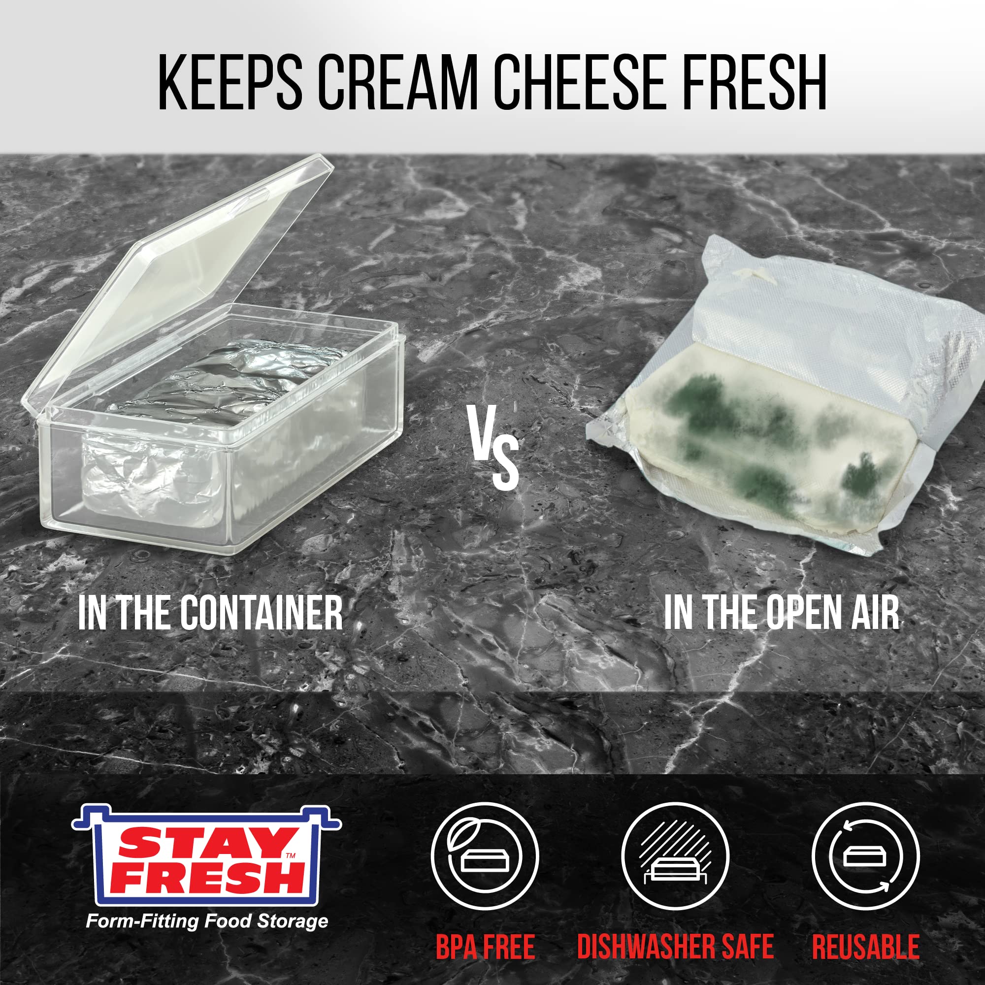 Stay Fresh Cream Cheese Container For Fridge Clear Plastic for Cream Cheese, Dishwasher Safe, BPA Free β Cheese Dish for your Pantry, Counter, Refrigerator