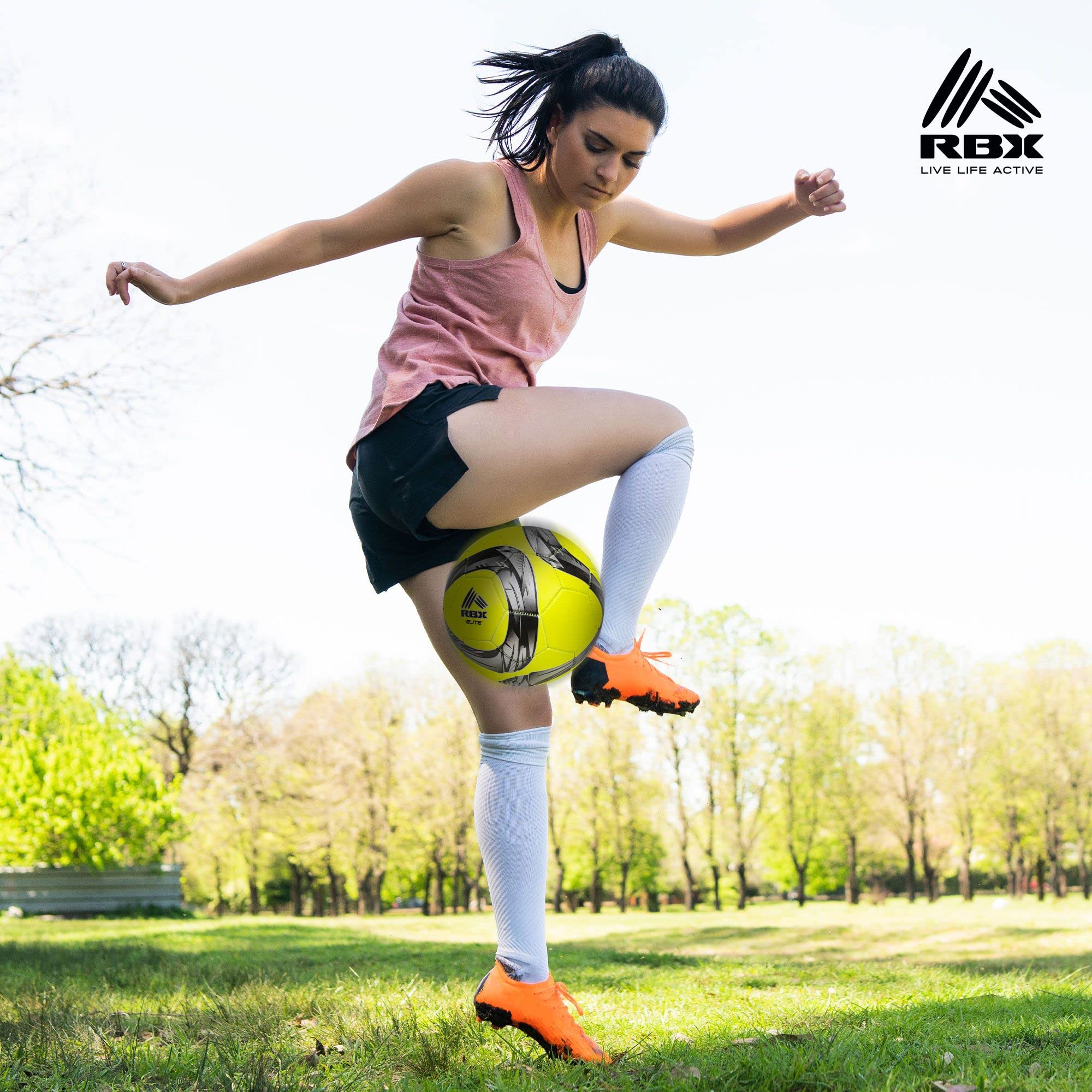 RBX Size 5 Soccer Ball : 32 Panel Construction Soccer Ball with Pump, Rubber Bladder for Air Retention and Ball Shape, High Contrast Graphics for Adults & Kids