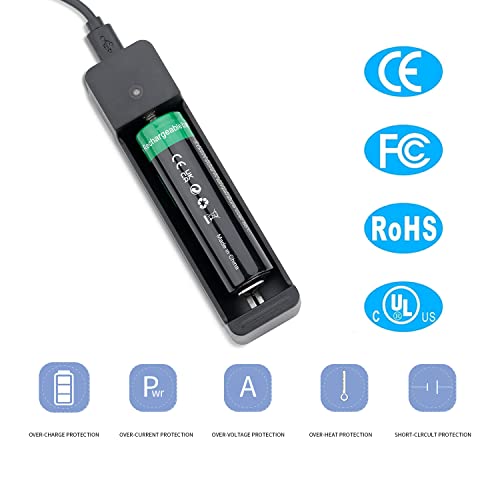 MUSIBEAUTY Universal 18650 Charger Battery with Rechargeable Battery 3.7V 3400mAh (4 Pack) for Doorbells, Flashlights, Headlamps, Cameras, Toys, and Remote Controls