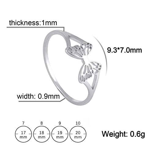 Pingyongchang Minimalist Cute Dainty Butterfly Ring Wedding Engagement Promise Statement Anniversary Ring Best Gift for Women Girls-size10