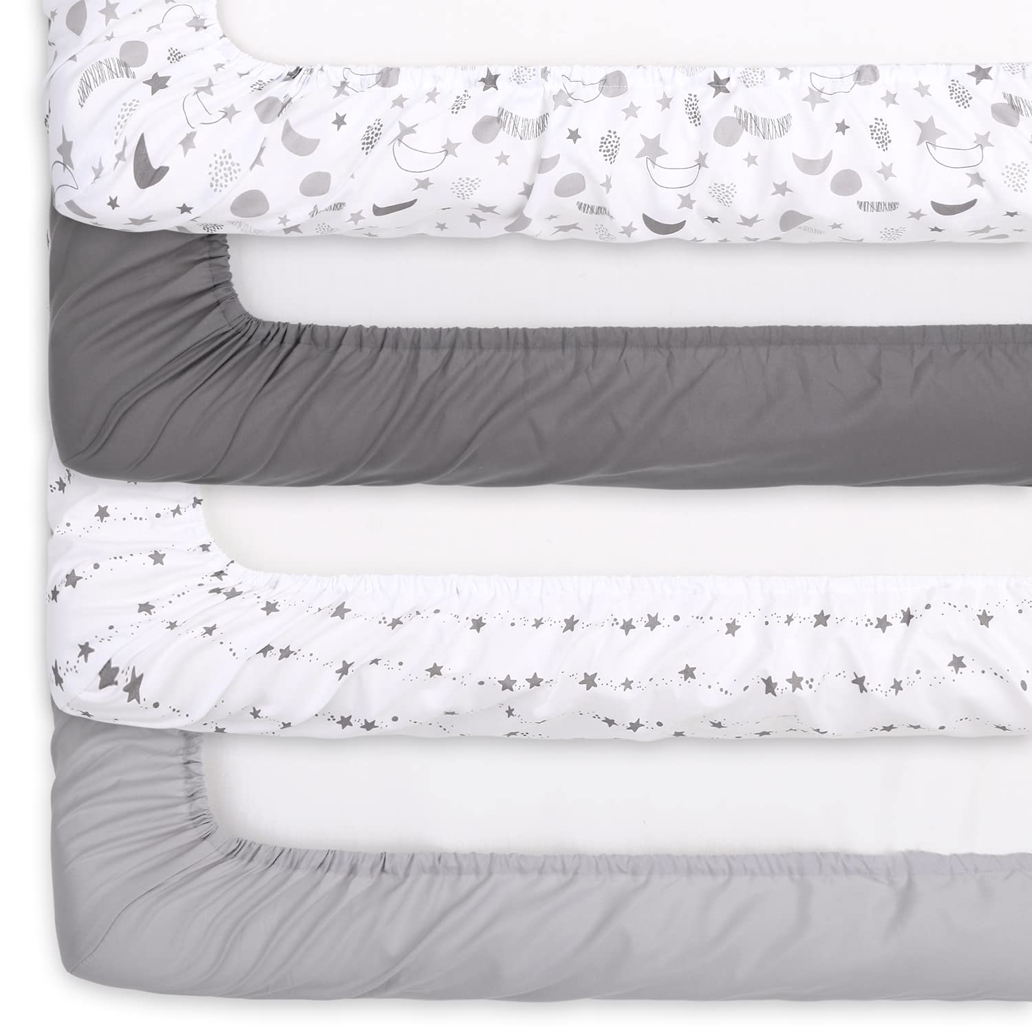 The Peanutshell Celestial Stars and Safari Fitted Crib Sheets | Unisex 6-Pack | Grey, Green