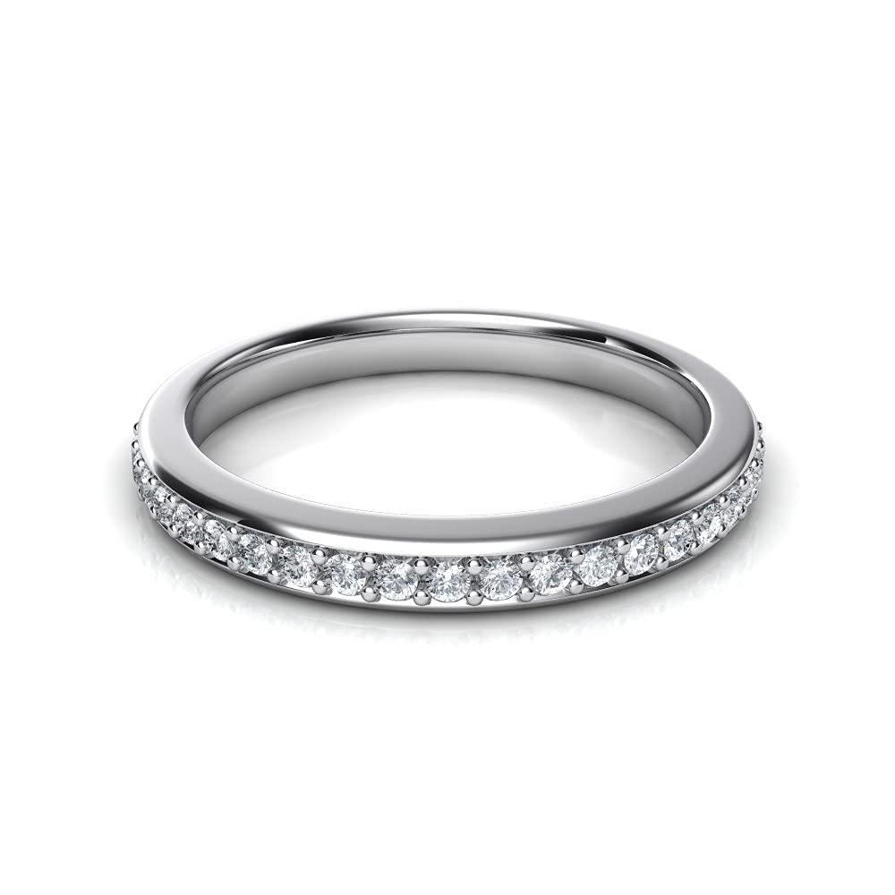 PREVELI 0.50ctw Simulated Diamond Pave Moissanite Wedding Band in Platinum Plated Sterling Silver (191-Band, 7)