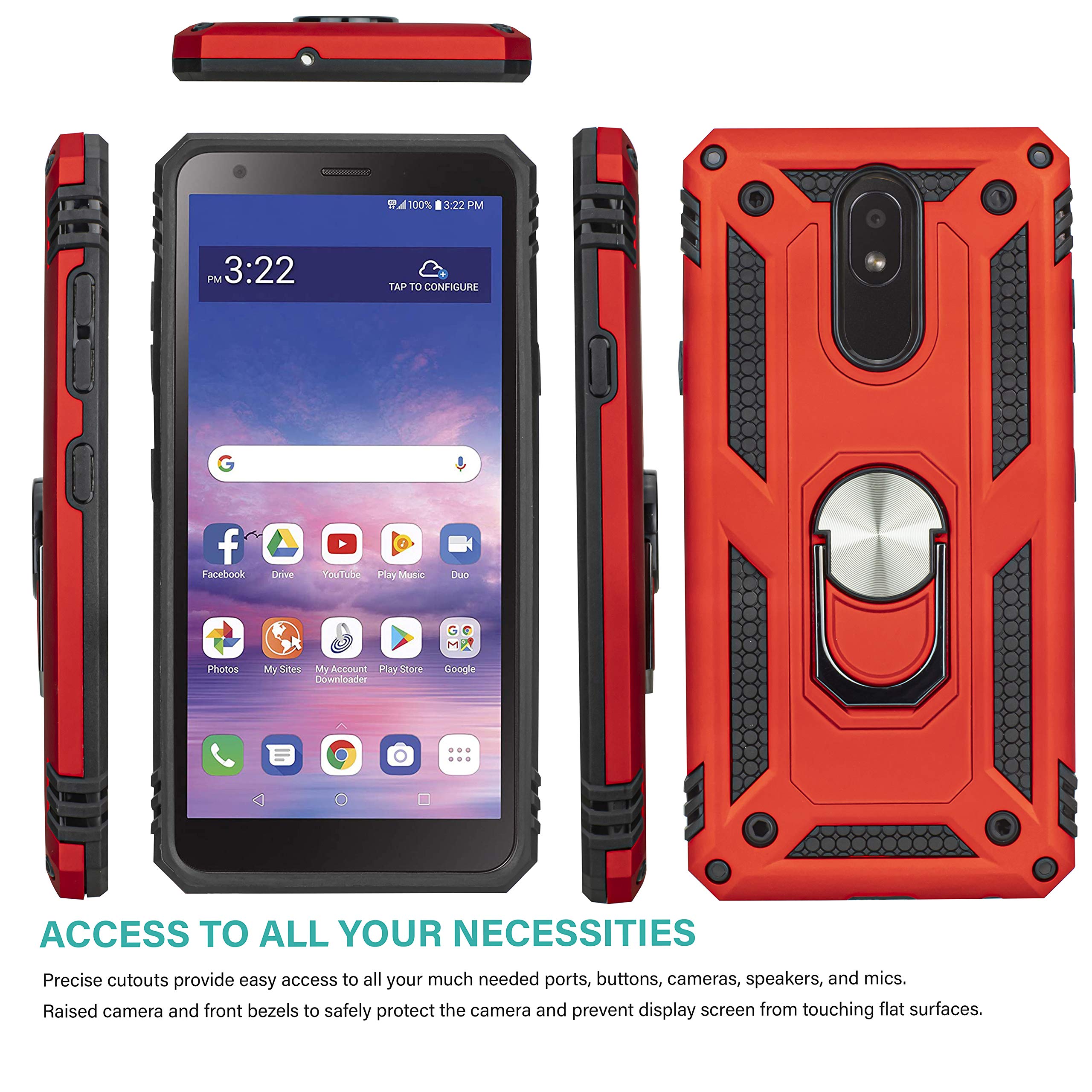 MAXVITAVELA Phone Case for [LG Journey LTE (L322DL)], [Loop Series][Red] Full Rotating Metal Ring Cover with
