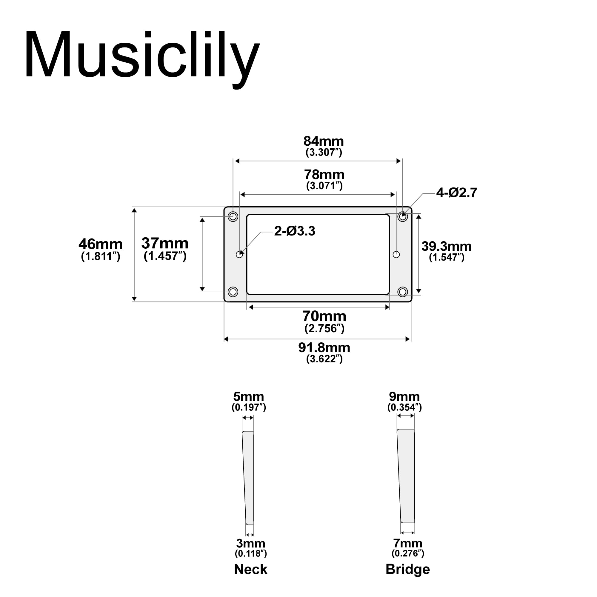 Musiclily Pro Plastic Humbucker Pickup Ring Flat Bottom Neck Bridge Pickup Frame Set for Electric Guitar, Cream