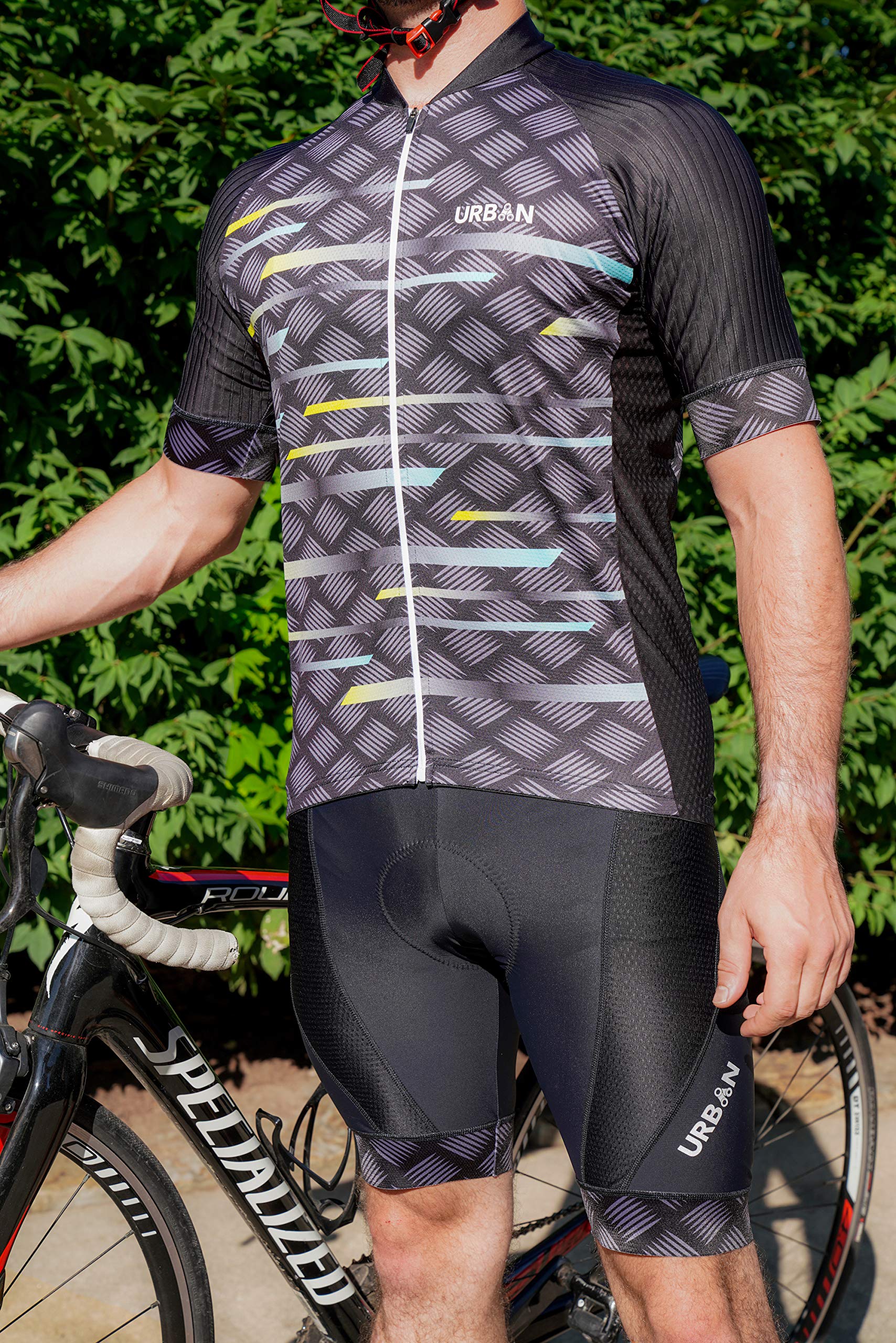 Men’s Pro Urban Cycling Short Sleeve Jersey, Bib Shorts, or Kit Bundle (Large, Carbide Black Jersey & Bib Shorts Set)