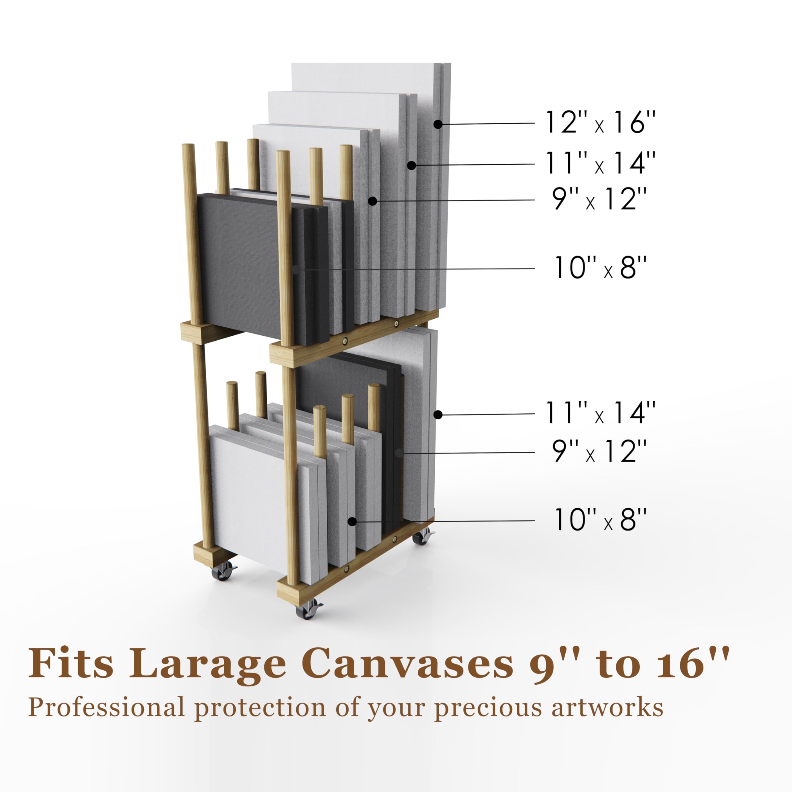 UNZERO 2 Tier Art Storage Rack, Art Drying Rack, Painting Storage Rack, Art Canvas Storage Rack for Drawing Board, Picture Frame, Panel, Paper Pad for Art Studios,Gallery (9.7''D x 15''W x 29''H)