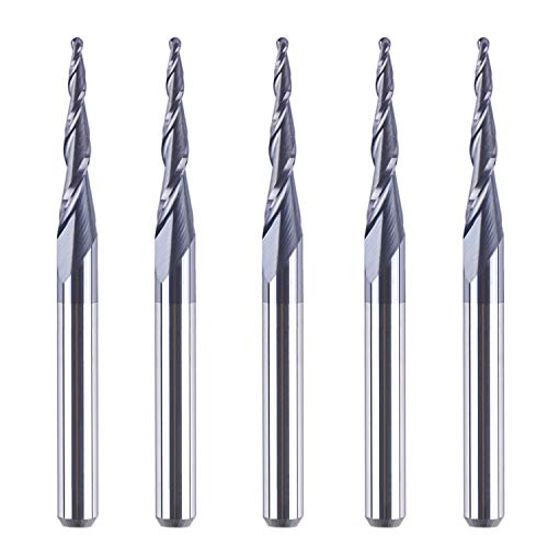 SpeTool 5Pc/Pack Tapered Cone 1/8 End Mills 0.5MM Cutting Radius(1.0mm Diameter) 3D Wood Engrave CNC Router Bits Tools