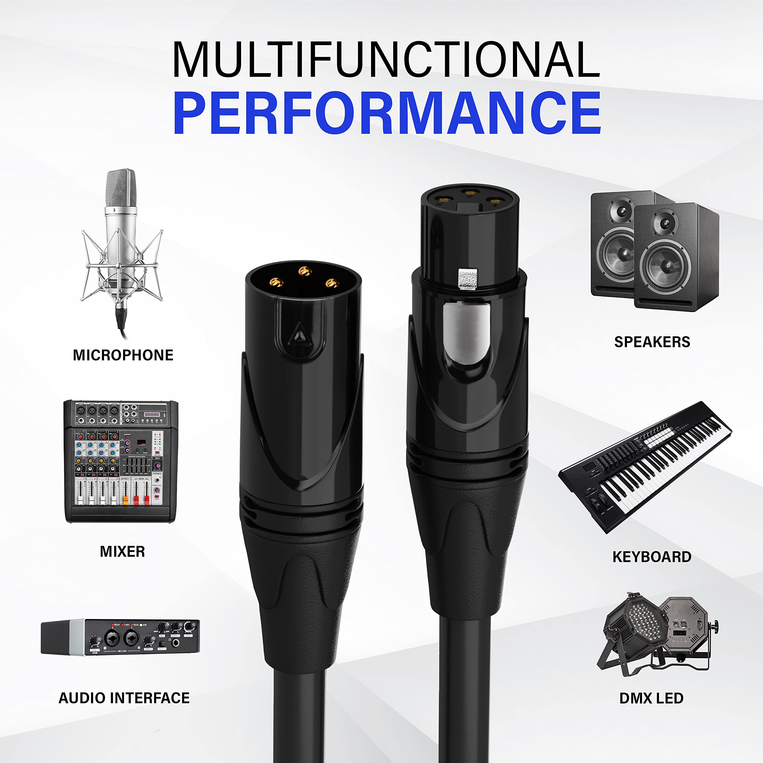 LyxPro 15 Feet XLR Microphone Cable Balanced Male to Female 3 Pin Mic Cord for Powered Speakers Audio Interface Professional Pro Audio Performance and Recording Devices - Black