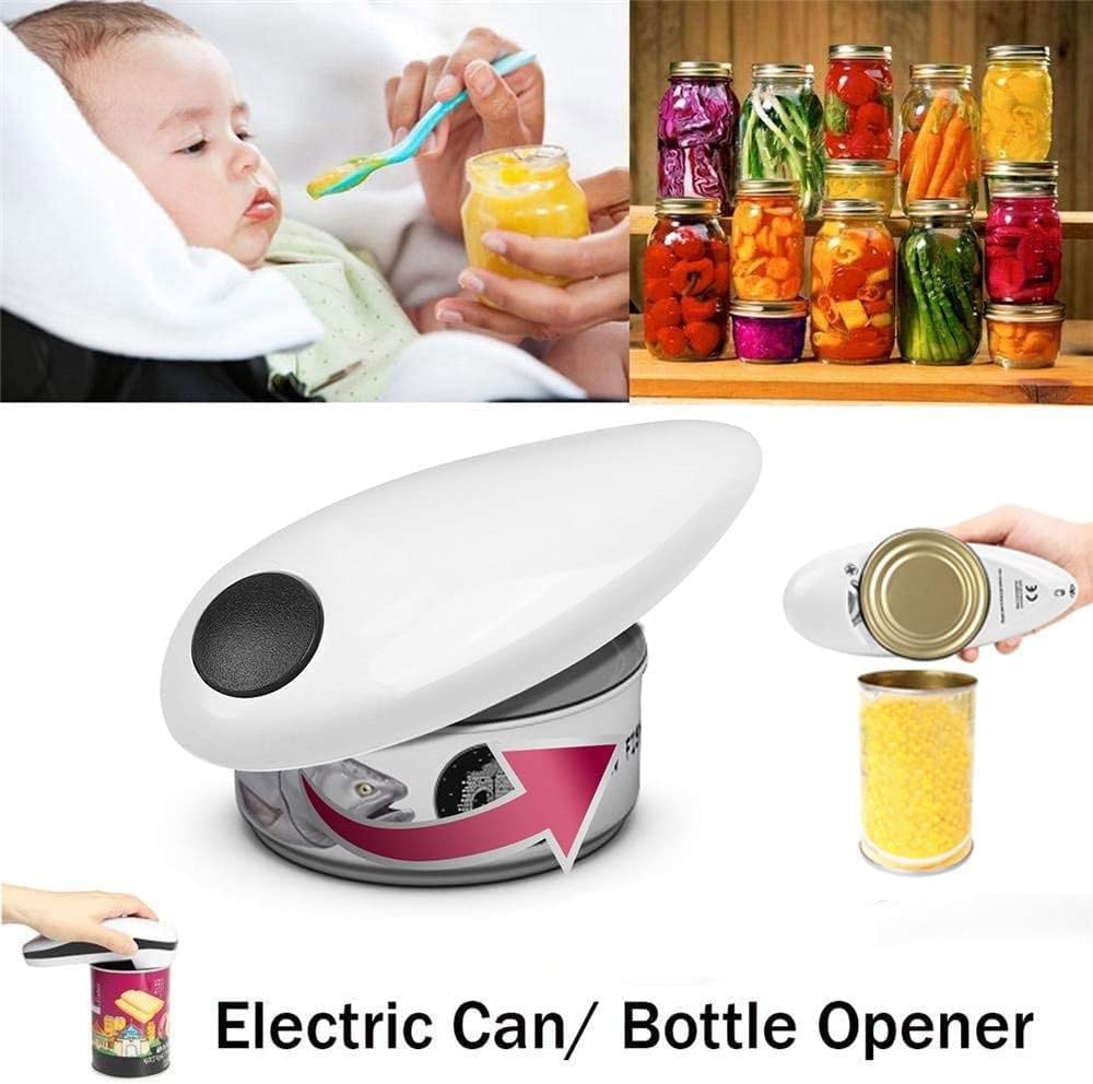 LuciBella Electric Automatic Can Opener Safety Smooth Edge Jar Bottle Opener Open Your Can With One push of Button Handheld Automatic Battery Operated (white)