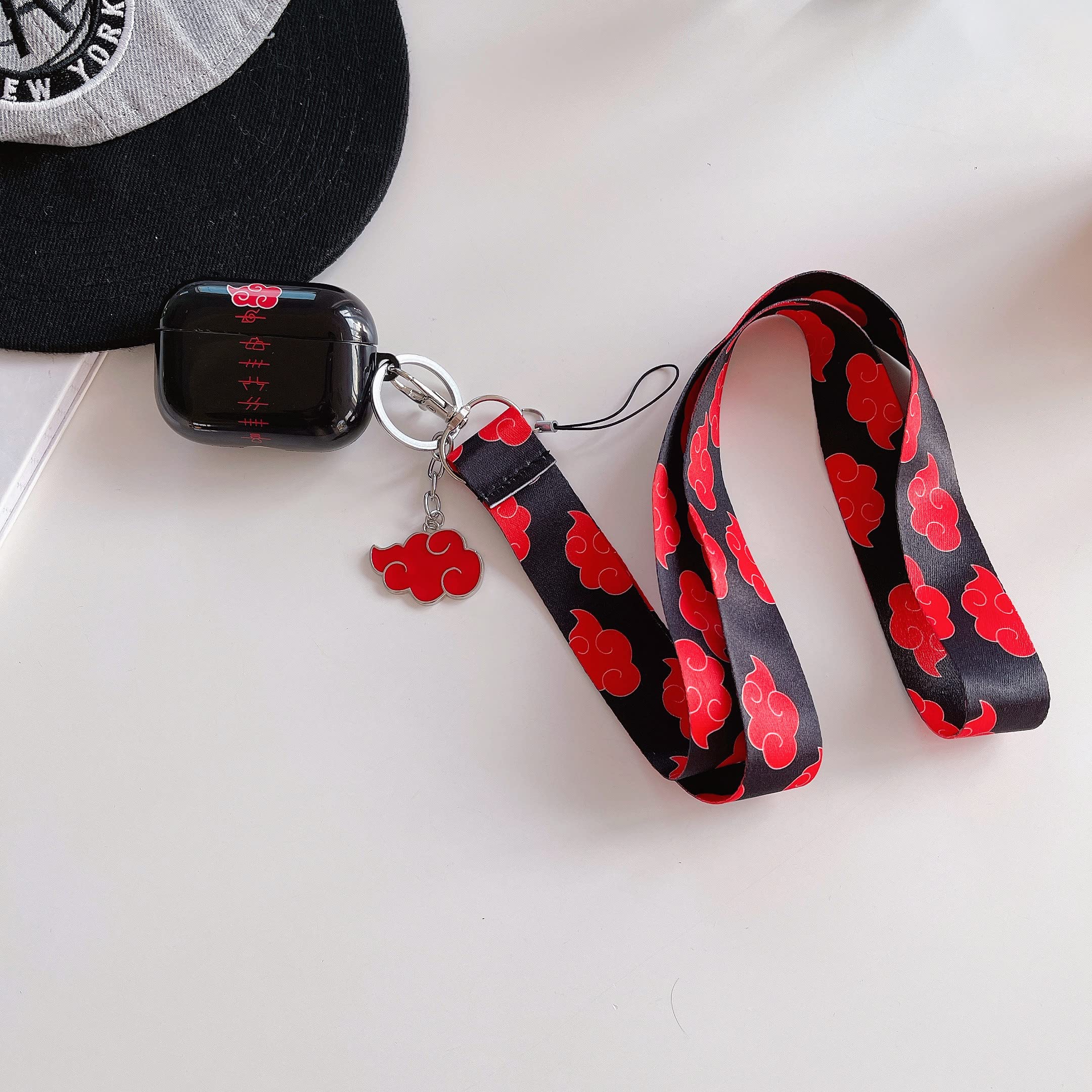 with Red Cloud Lanyard Keychain AirPods Pro Case, Personalised Anime and Unique IMD Process TPU Soft AirPods Pro Case, Black