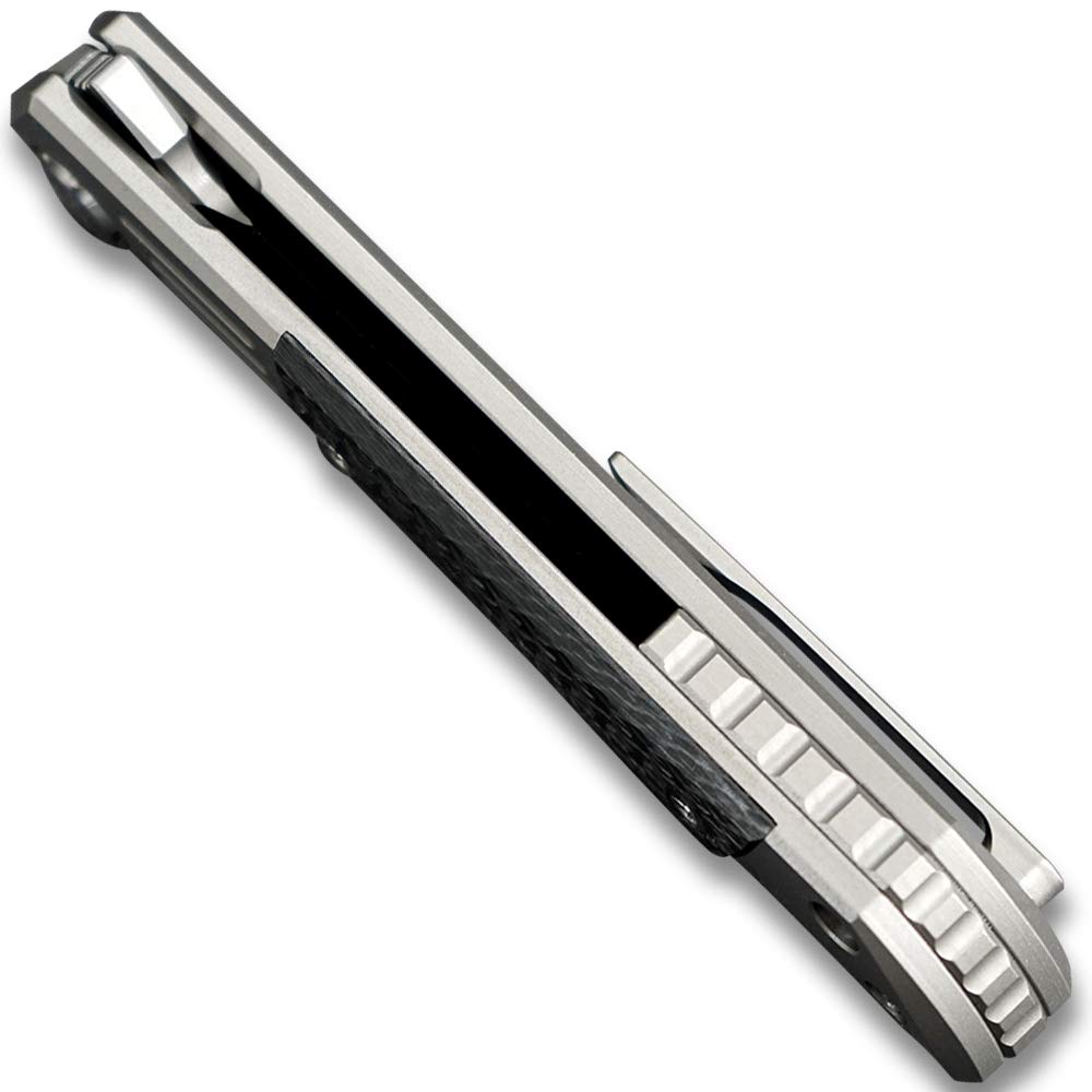 Twosun TS49 Gentleman Folding Pocket Knife with Clip,D2 Stainless steel Blade,Ball Bearing Washer Carbon fiber Titanium Handle