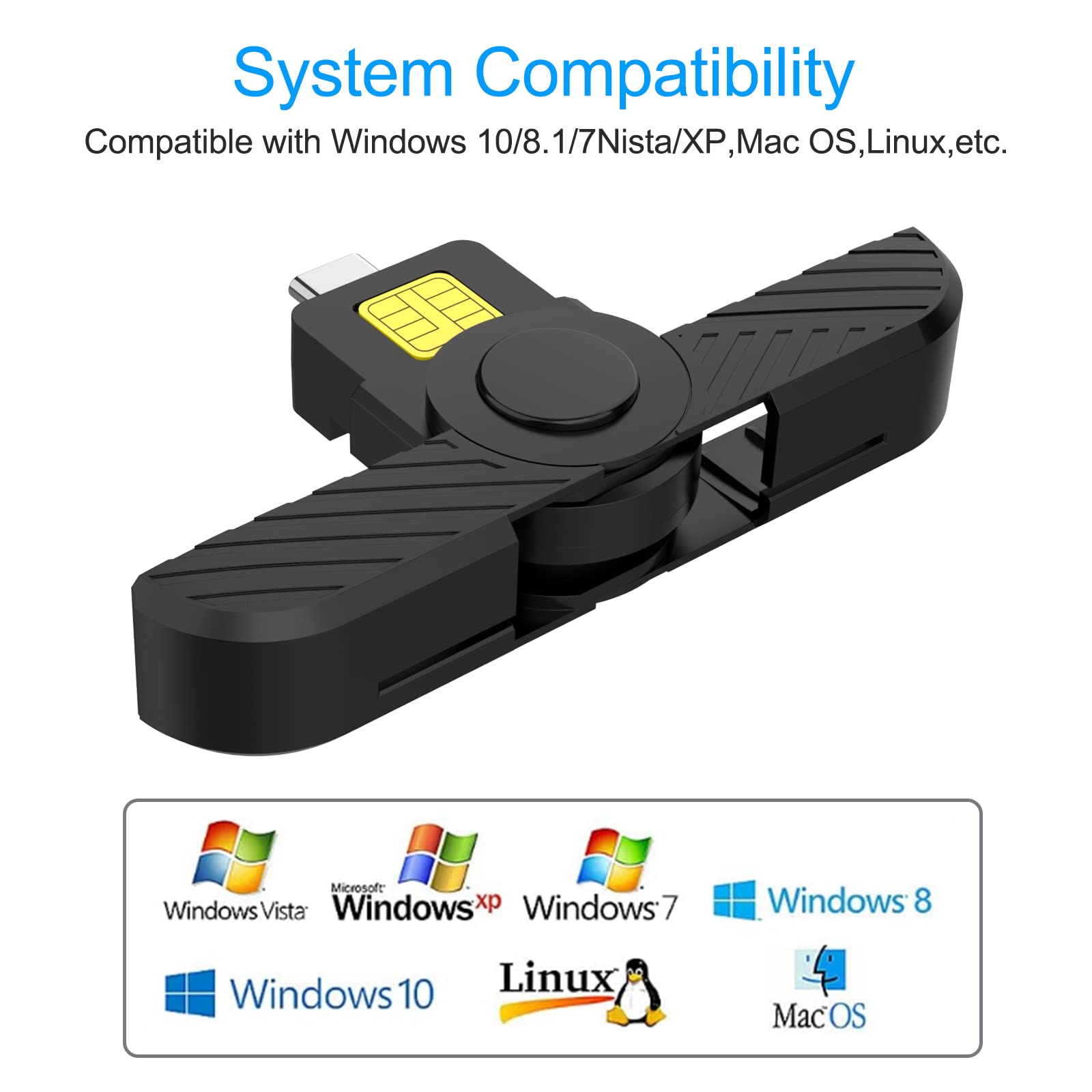 USB C DOD Military USB Common Access CAC Smart Card Reader and ID CAC Card Reader,Compatible with Mac Os, Windows,Linux(Mini Foldable and protable Type C)