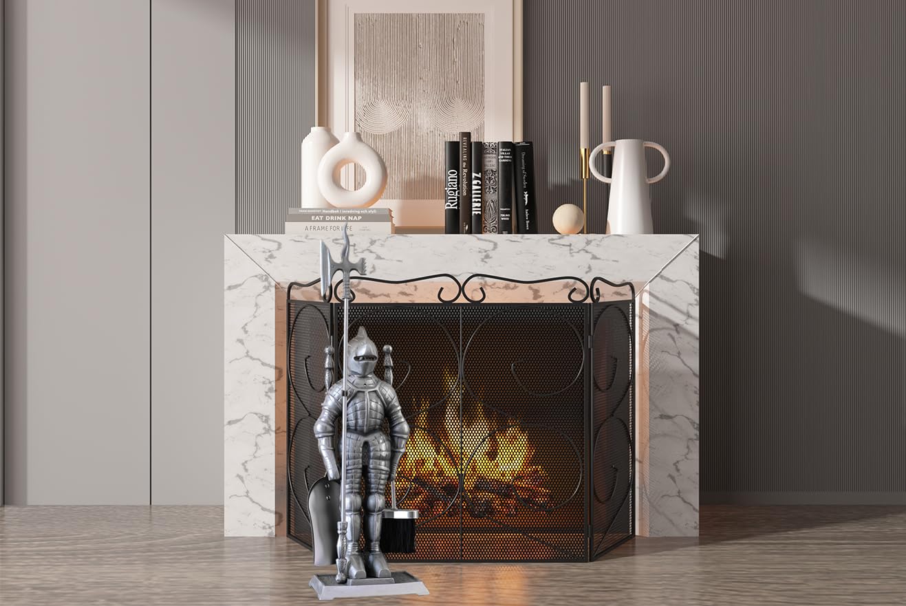 Lizh Metalwork Dark Knight Fireplace Tool Set,Black Cast Iron
