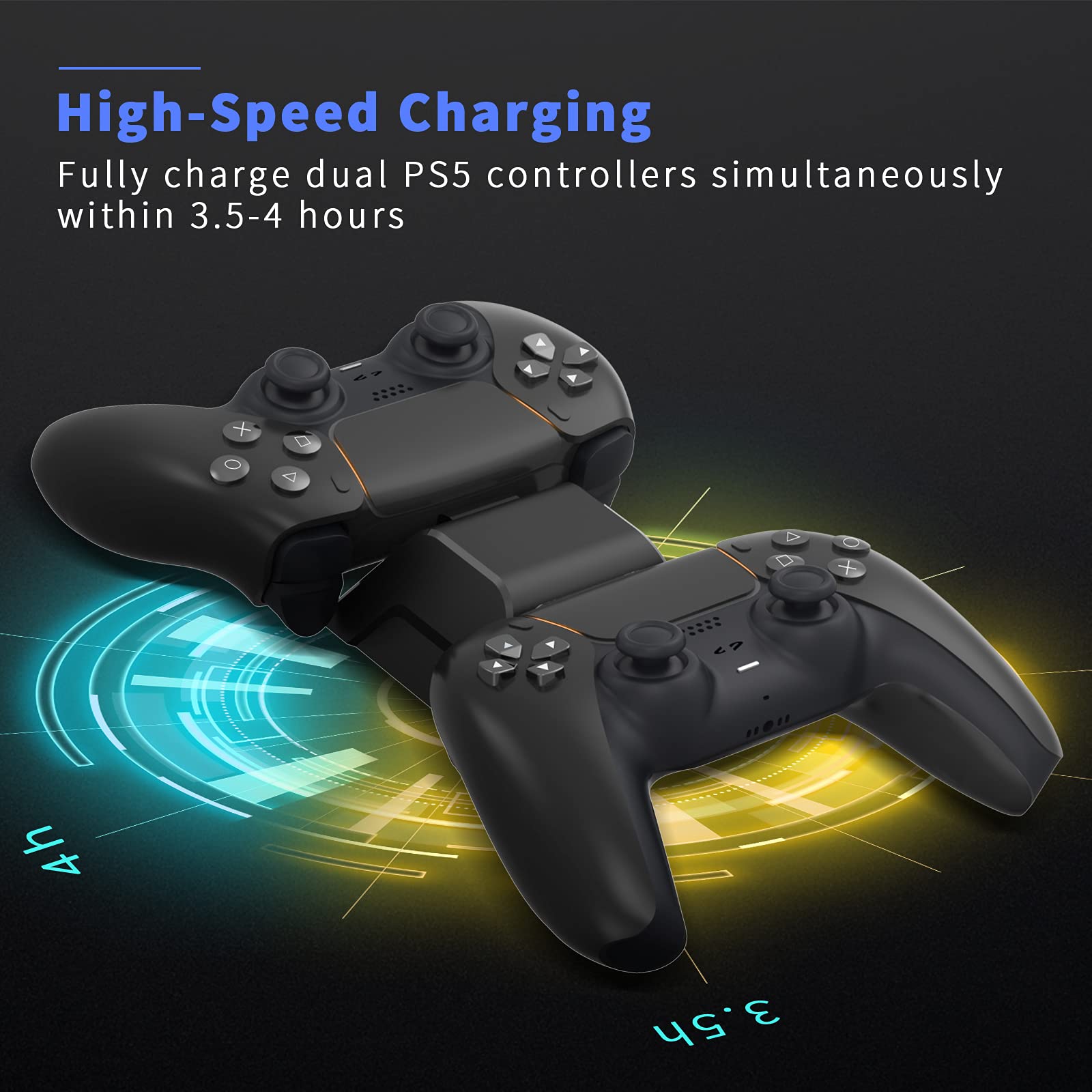 NexiGo PS5 Controller Charger with Lights, [Minimalist Design], Dual Charging Station with LED Indicator, Portable & Lightweight Charging Dock for Sony PlayStation 5 Dualsense Controllers, Black