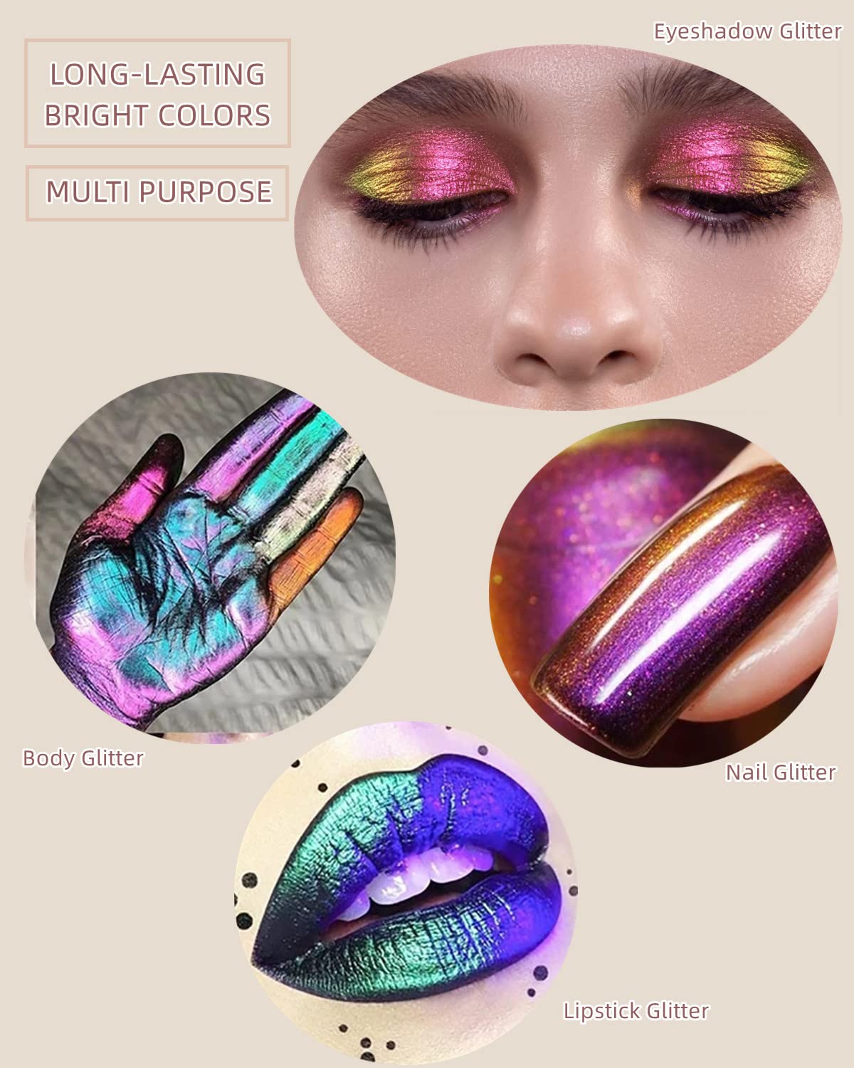 VOFEL Multichrome Eyeshadow Set Glitter Eyeshadow Intense Color Shifting Chameleon Eyeshadow Powder Long Lasting 8 Colors 2.4 Grams
