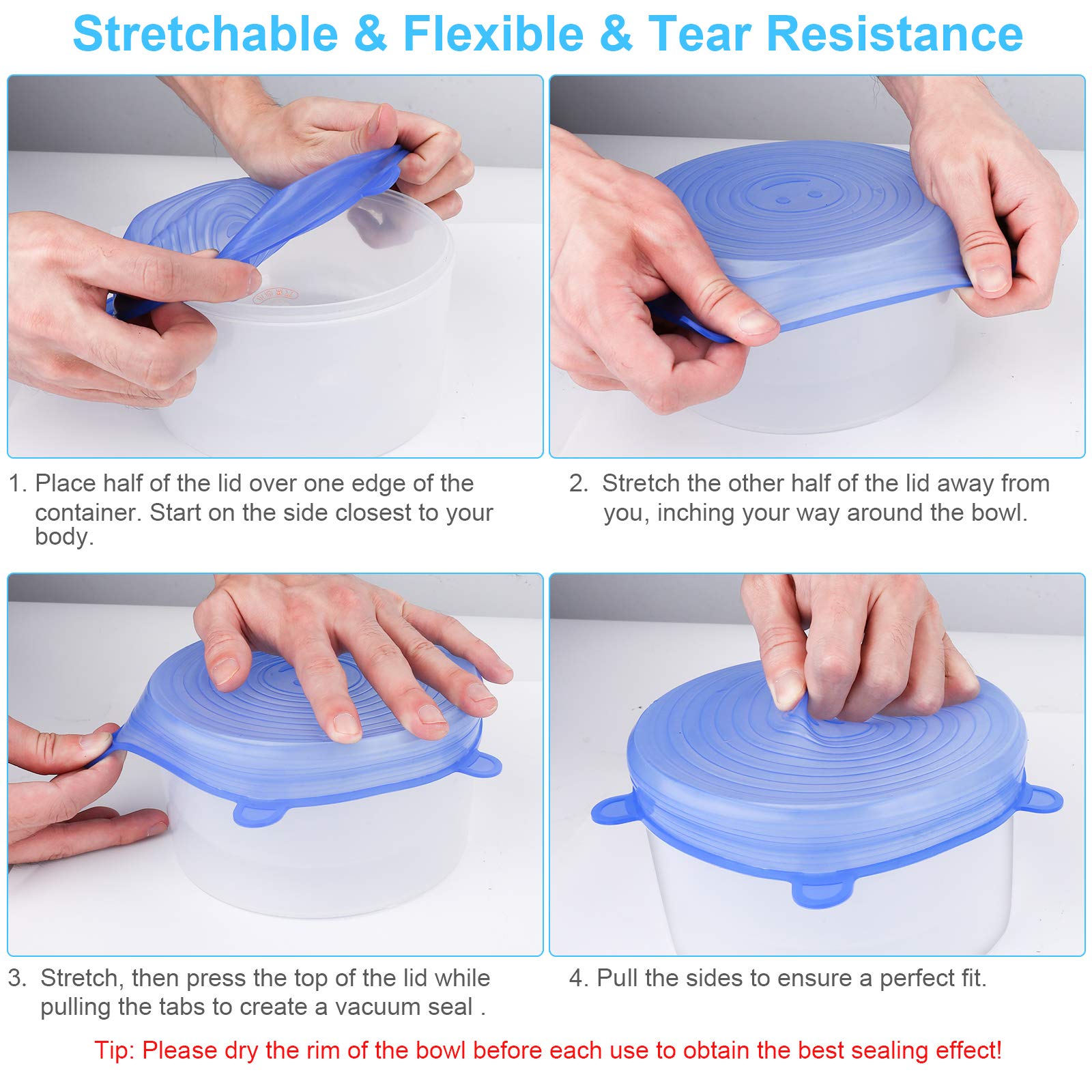 Reusable Premium Silicone Stretch and Seal Lids 14PCS for Food Storage, Flexible Round Silicone Bowl Covers, 7 Different Sizes - Keep Food Fresh, by YXYL
