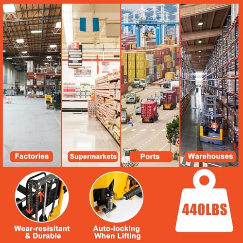 VisHomeYard Pallet Truck Trolley, Lift Table, 440 lbs 35.4“ Max Lift with 8” Wheels, Swivel Casters, Hand Forklift