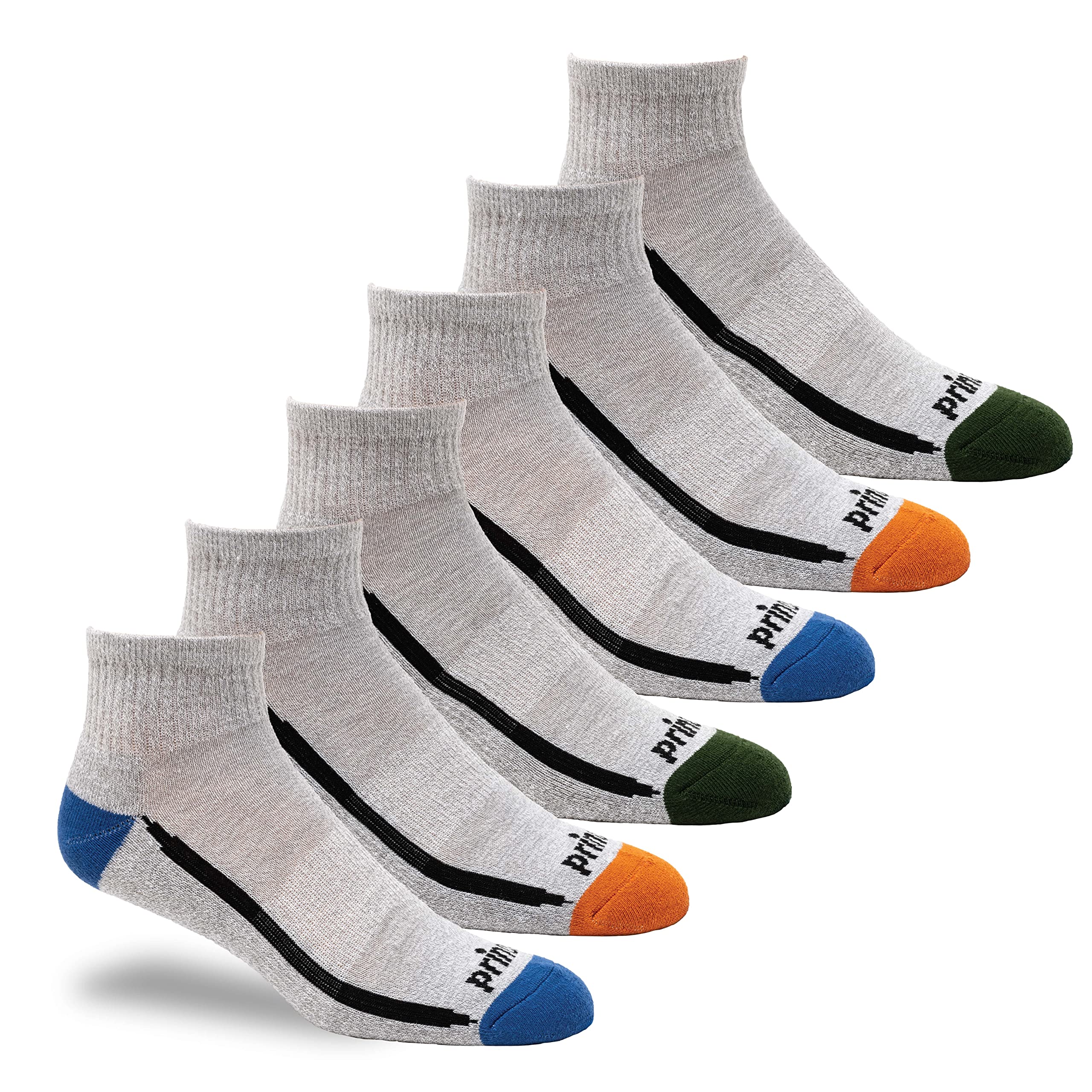 Prince Men's Athletic Quarter Socks (6 Pair Pack) (Grey)