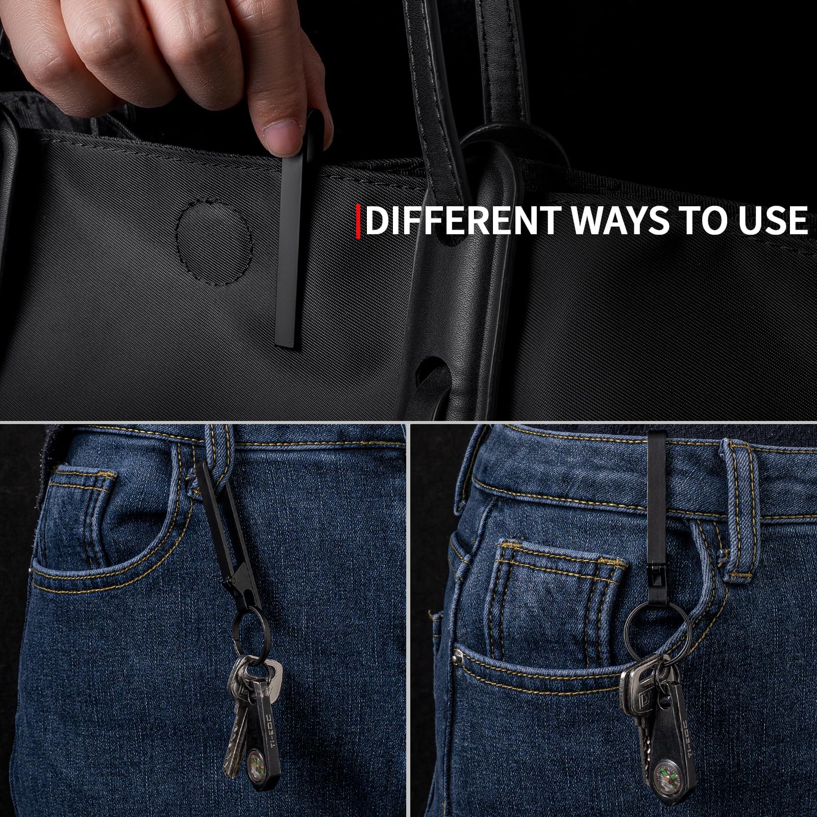 TIMULTI Titanium Belt Key Holder, Key Clip for Belt, Belt Loop Keychain Clip,EDC Quick Release Mens Belt Clip With Titanium Key Ring(Black Belt Clip-1PC)