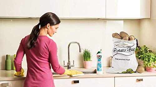 Reusable Produce Storage Bags,2 Pack Bread Bags Potato Onion Storage Keeper Holder Bags Muslin Veggie Bags,10"X14"