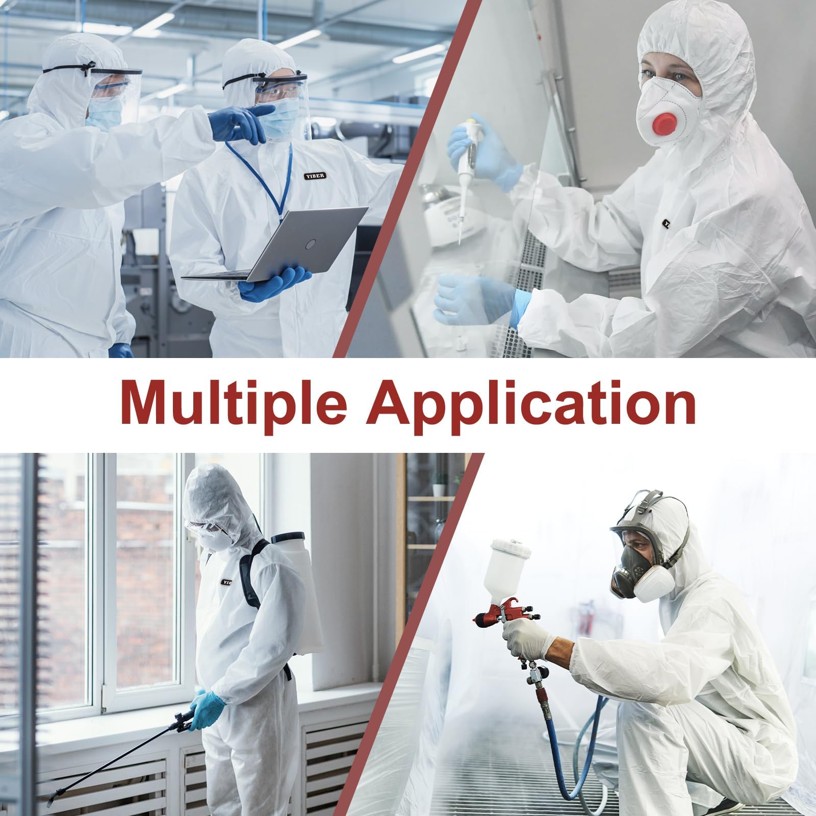 YIBER Hazmat Suits Disposable - Available in 7 sizes and 5 packaging specifications - Disposable Coveralls Suits Pressed From PPSB & PE Film