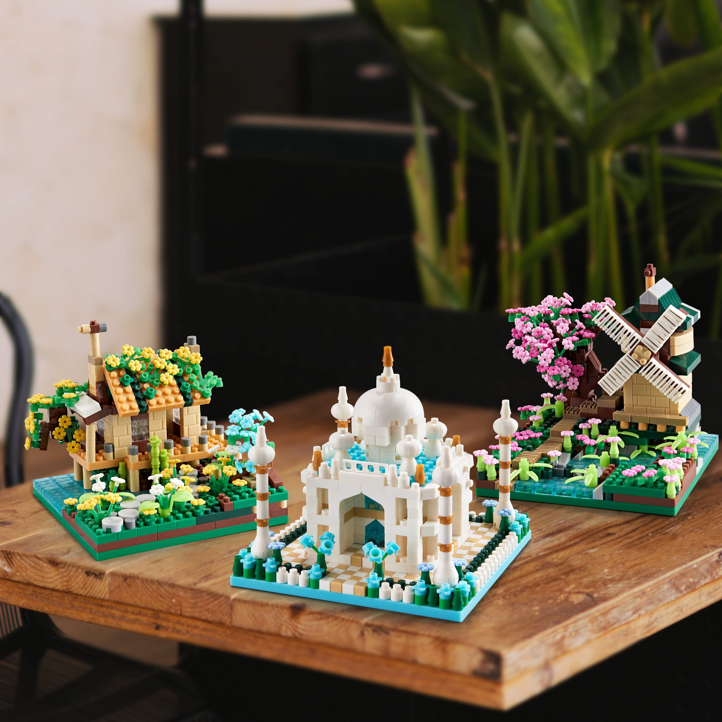 Taj Mahal Architecture and Collection Model Botanicle Sakura Tree House Flowers Micro Building Blocks Set, Gift for Adults Kids
