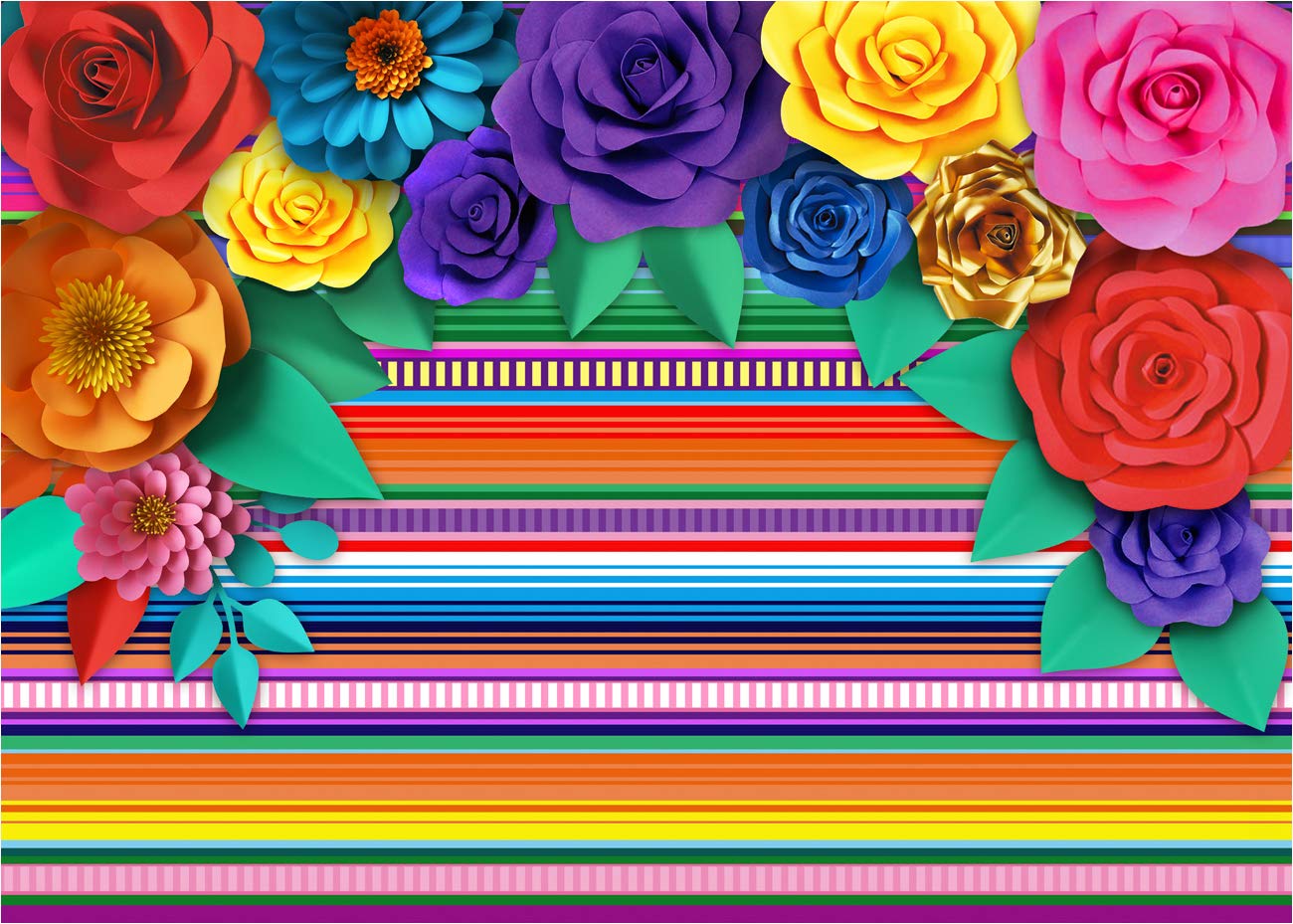 Mexican Theme Party Striped Backdrop Fiesta Cinco De Mayo Paper Flowers Background Party Decoration for Cake Table Decor Photo Booth 10X8FT 071