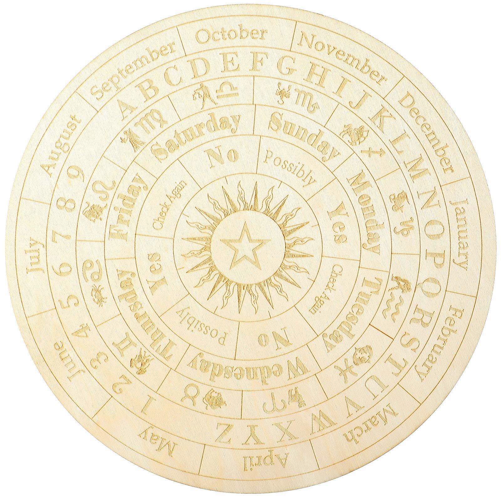 Star Pendulum Board Wooden Dowsing Board Divination Metaphysical Message Board for Witchcraft Wiccan Altar Supplies Kit Beginner Witchcraft Supply, Round Shape (9.8 Inch)