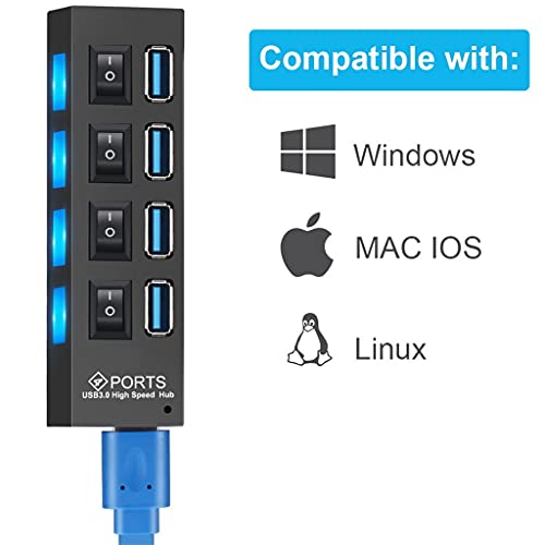 XXXDXDP USB 3.0 Hub USB Hub 3.0 Multi USB Splitter 3 Hab Use Power Adapter 4 Port Multiple Expander USB3 Hub with Switch for PC