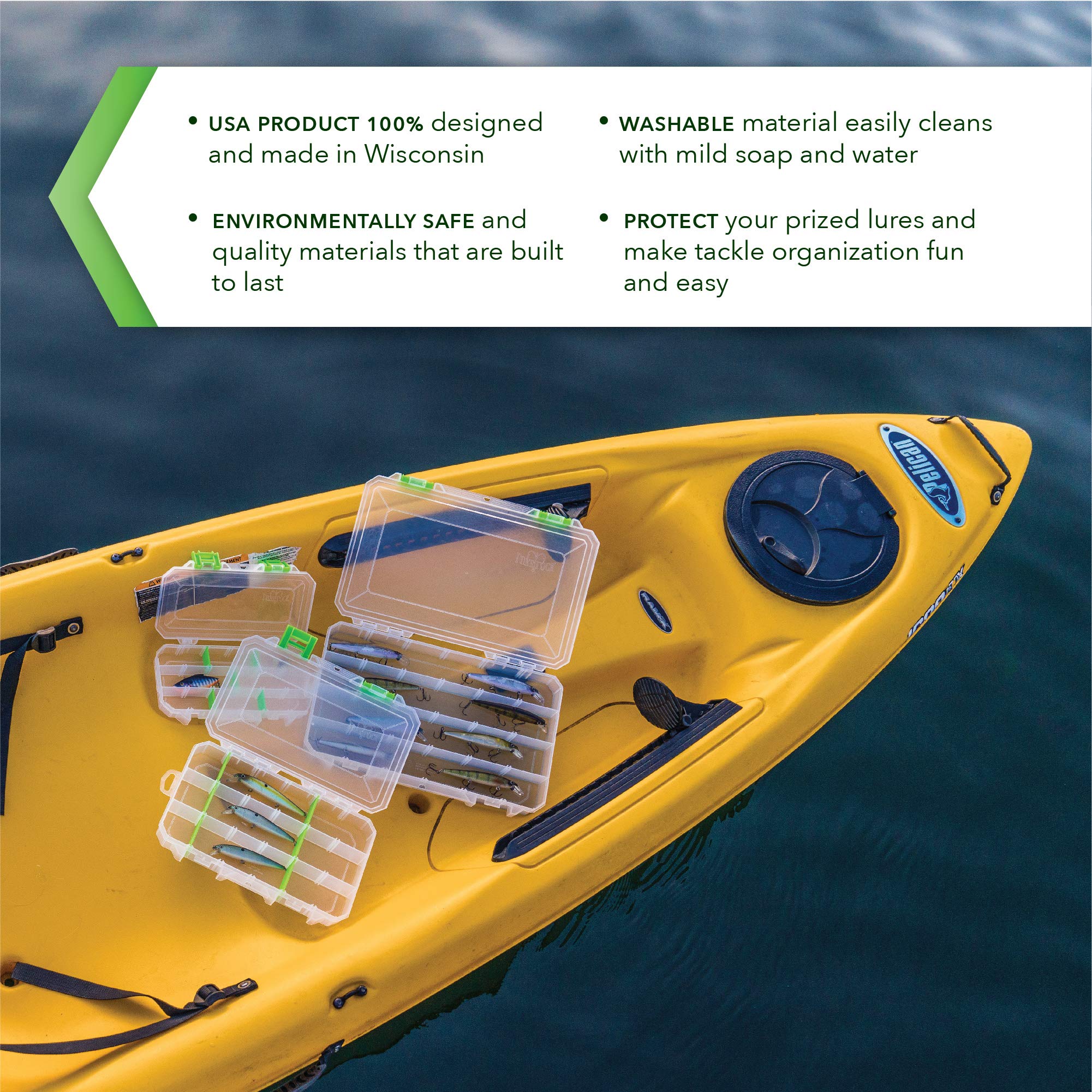 Lure Lock LL1D Large Deep Box - 1-4 Cavity w/Ocean Blue Tak Logic Liner, Clear w/Green Accent, Two Trays