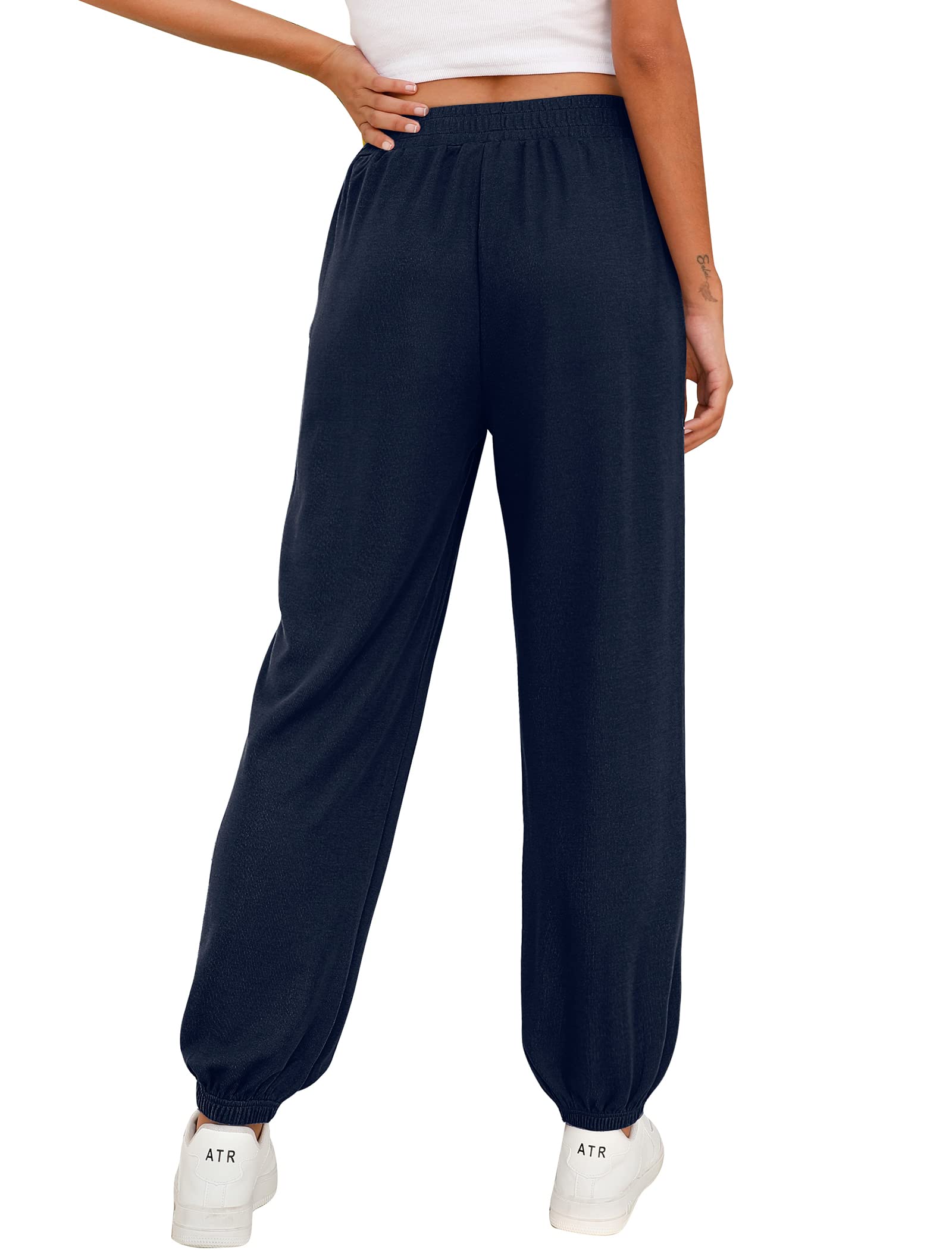 Saloogoe Womens Athletic Pants Casual Workout Sweatpants with Pockets Navy Blue M