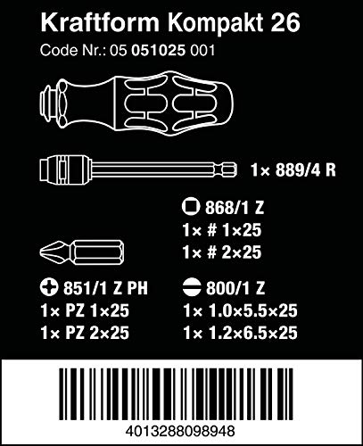 Wera - 5051025001 KK 26 7-In-1 Bitholding Screwdriver with Removable Bayonet Blade (SL/PH/SQ) Silver