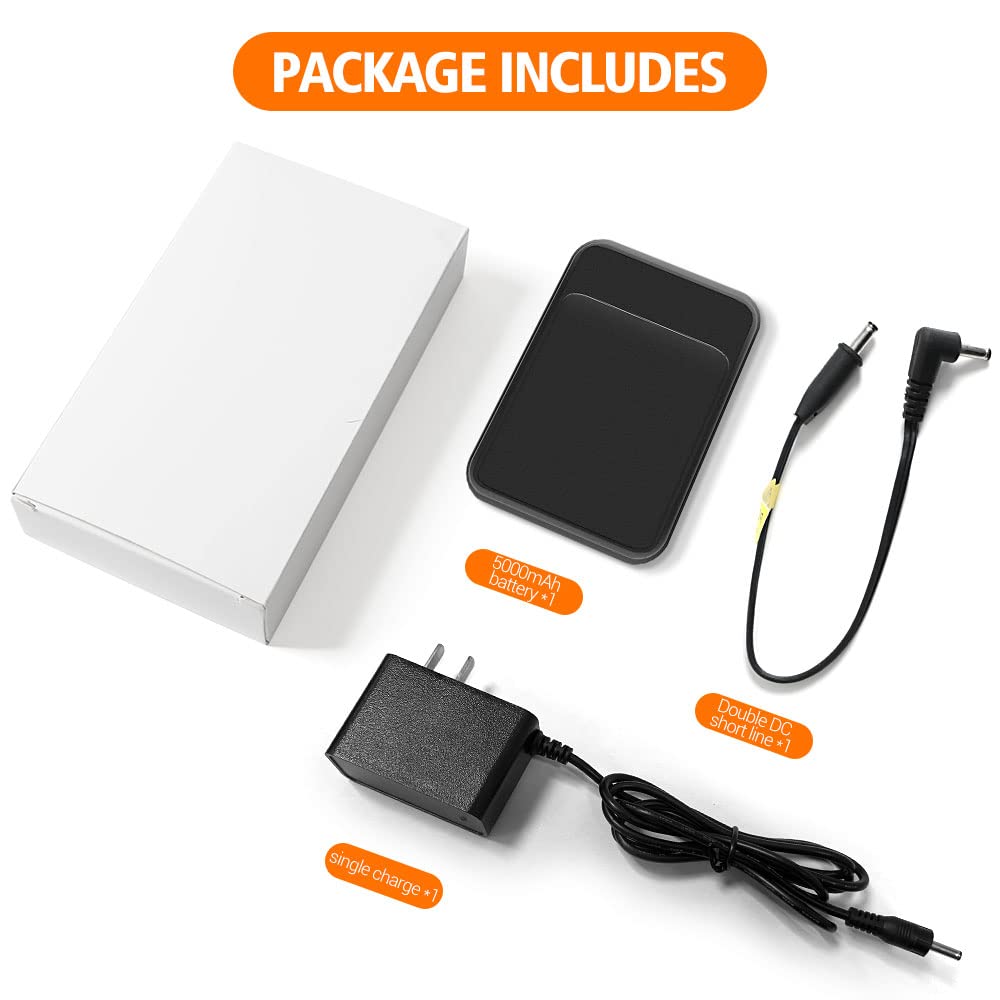 ZIFUMEI 7.4V 5000mAh Rechargeable Battery Pack for Heated Vest Jackets with 46 Inch Charging Adapter with DC 3.5×1.35mm Port