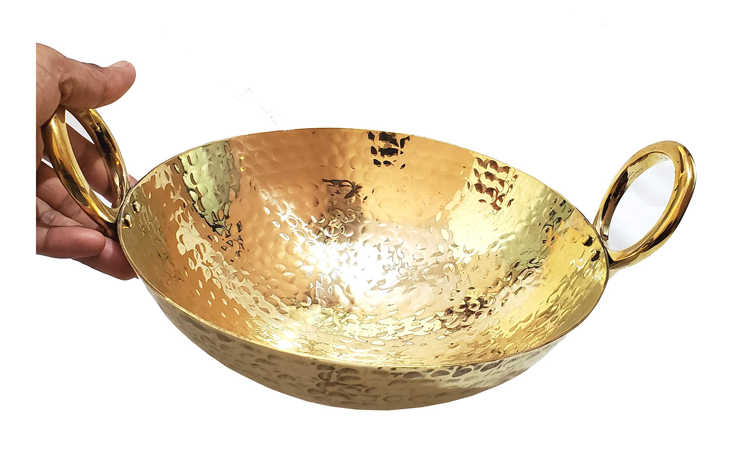 Pure Source India Heavy Duty Brass Kadhai, for Cooking Serving,(Brass Kadai 10 x 3.5 Inch)