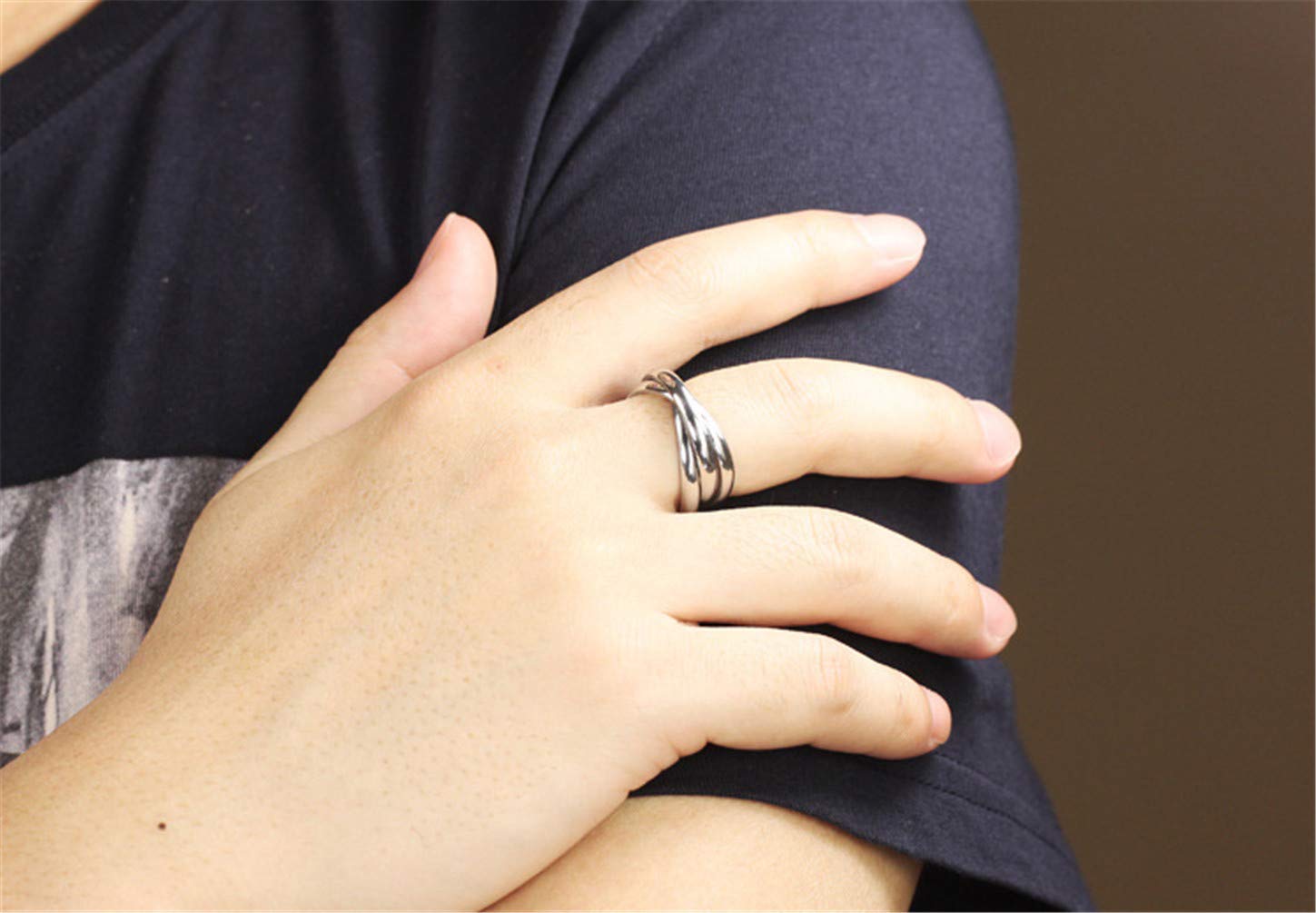 PAMTIER Women's 316l Stainless Steel Triple Band Interlocked Rolling 3 in 1 Stacking Ring Silver Size 13