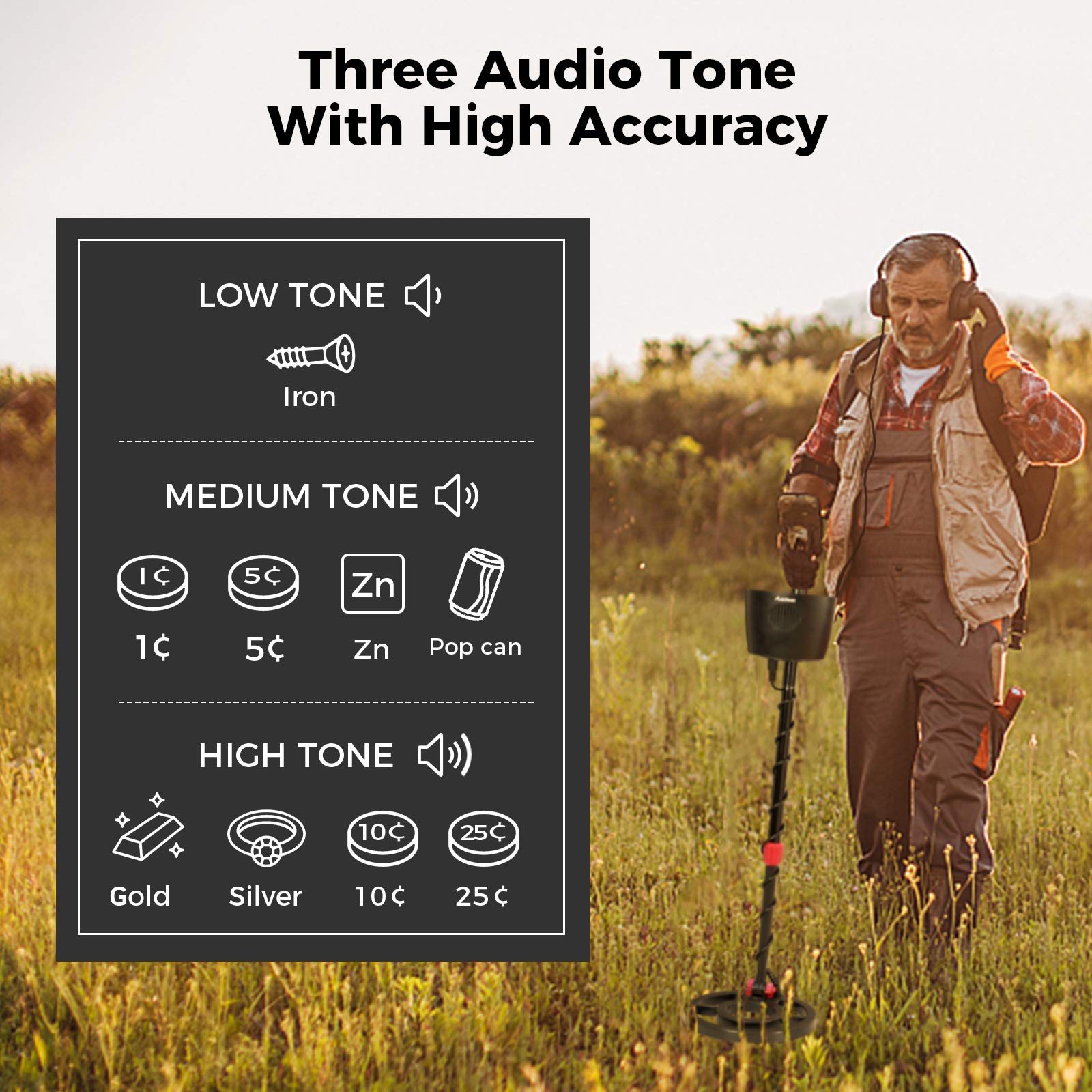 Metal Detectors for Adults & Kids with Pinpoint Function, All Metal & 3 DISC Modes, 3 Audio Tone, Carrying Bag, Back-Lit LCD Display, Waterproof Coil, SENS and Stem Adjustble(41.3"-47.6"), AVID POWER
